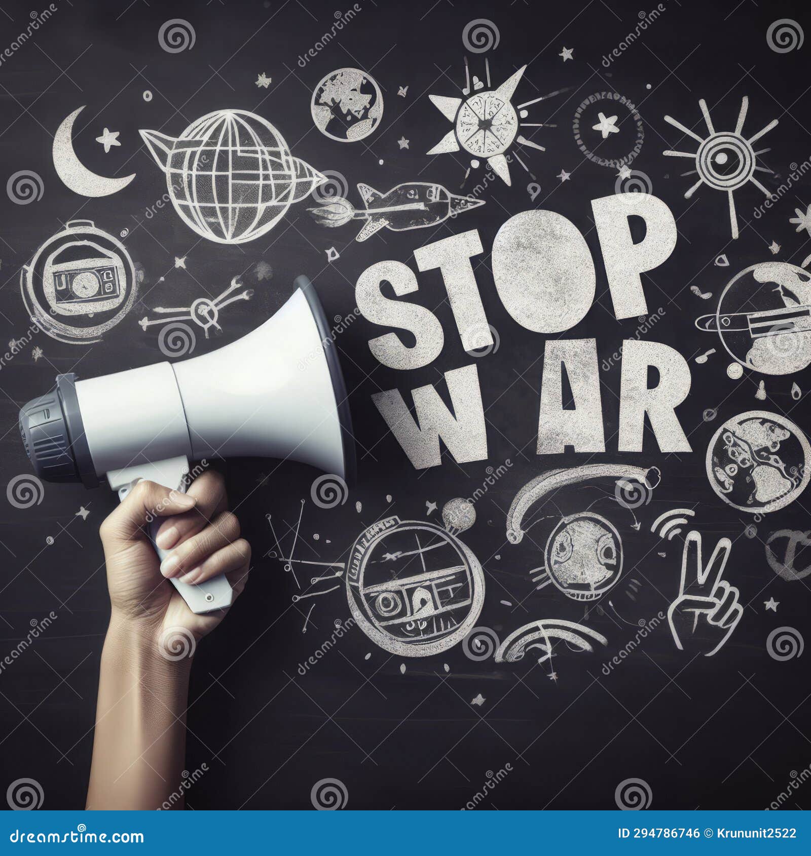 Concept "STOP WAR" Hand Symbol Peace and Text on Chalkboard Background ...