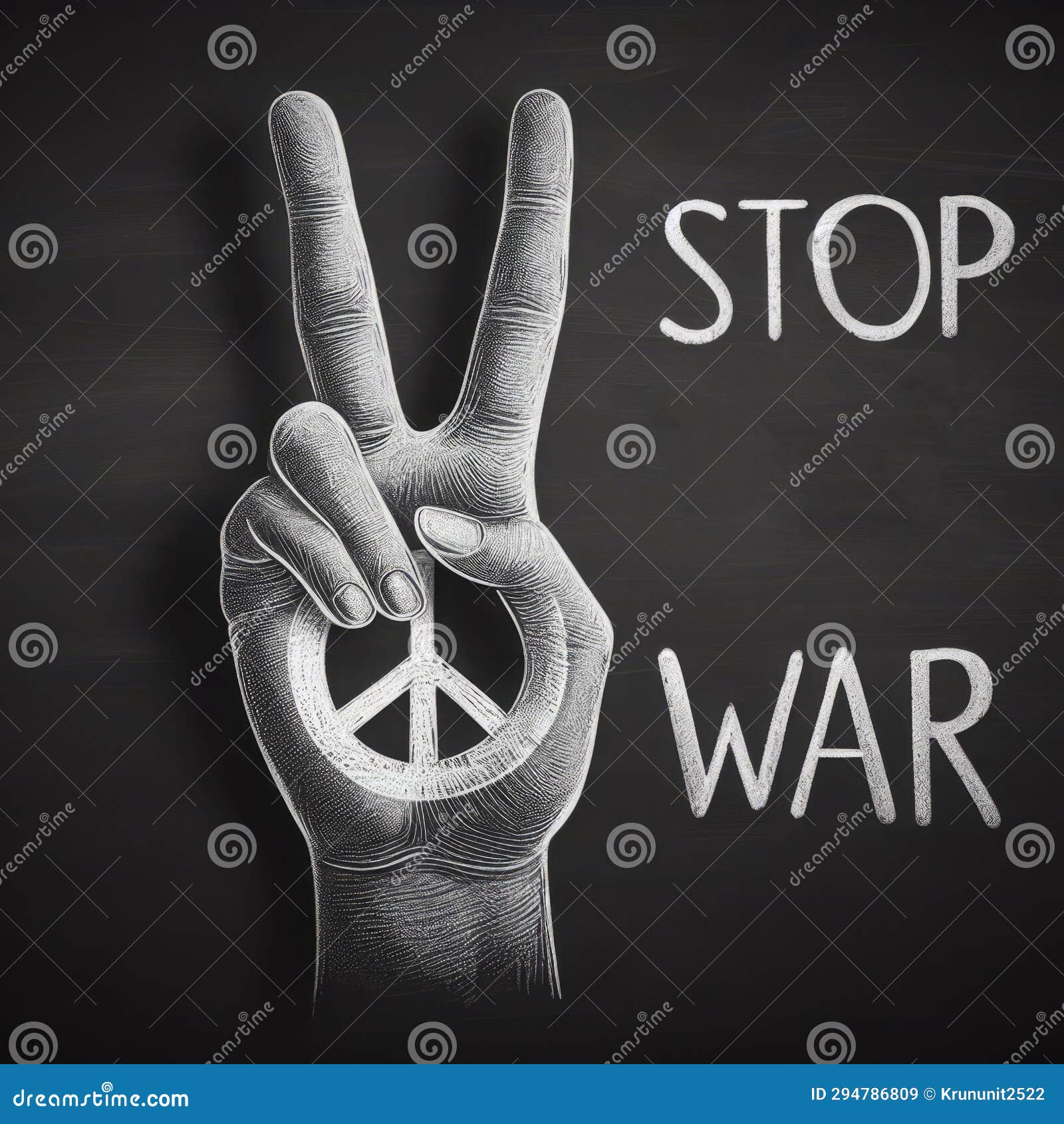 Concept "STOP WAR" Hand Symbol Peace and Text on Chalkboard Background ...