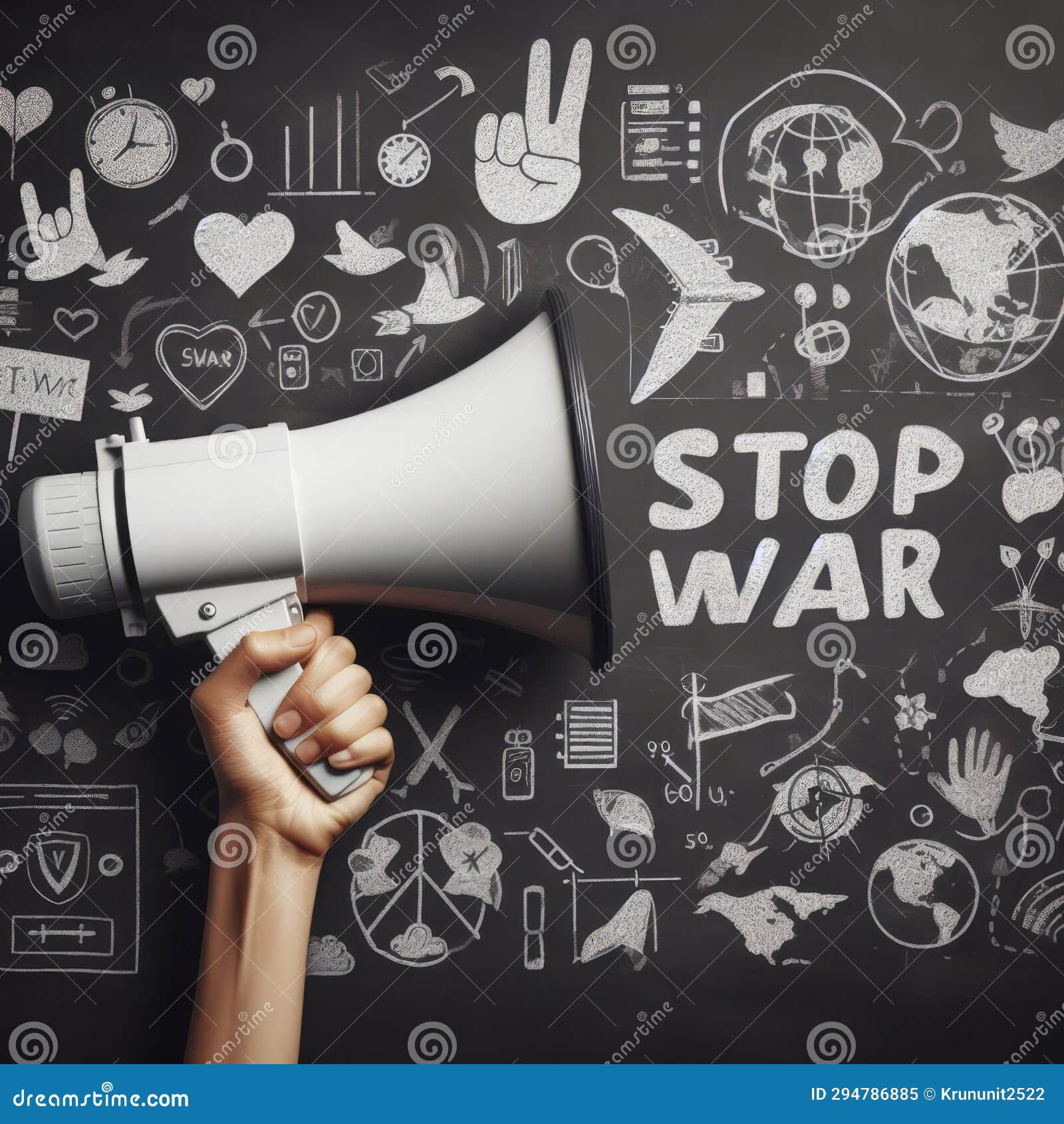 Concept "STOP WAR" Hand Symbol Peace and Text on Chalkboard Background ...