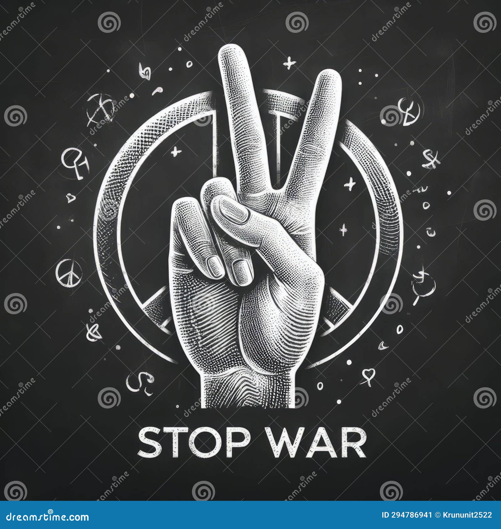 Concept "STOP WAR" Hand Symbol Peace and Text on Chalkboard Background ...