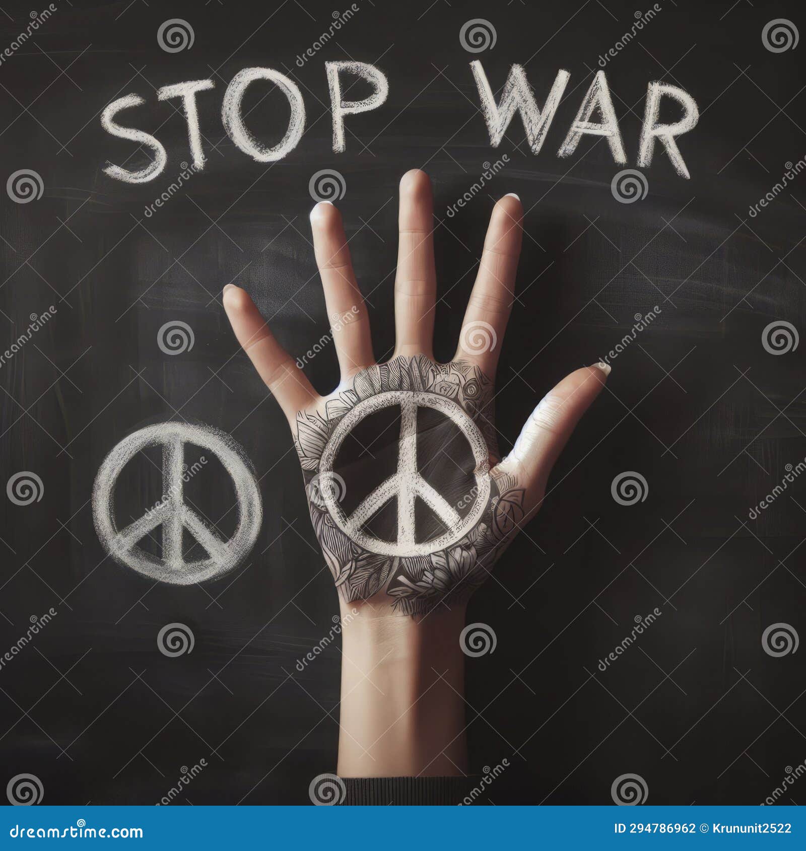 Concept "STOP WAR" Hand Symbol Peace and Text on Chalkboard Background ...