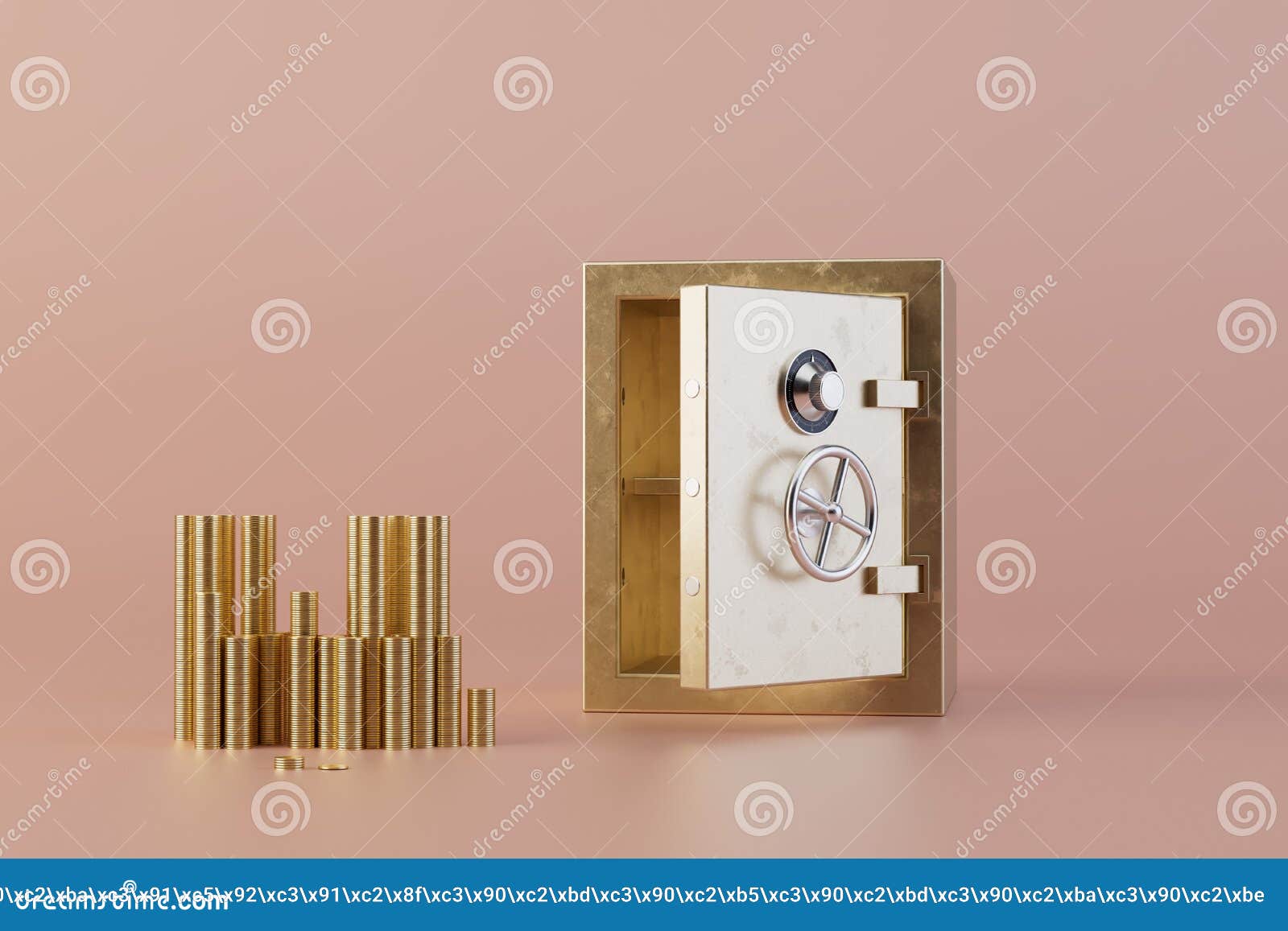 The Concept of Storing Money in a Safe. Stacks of Coins Next To an Open ...