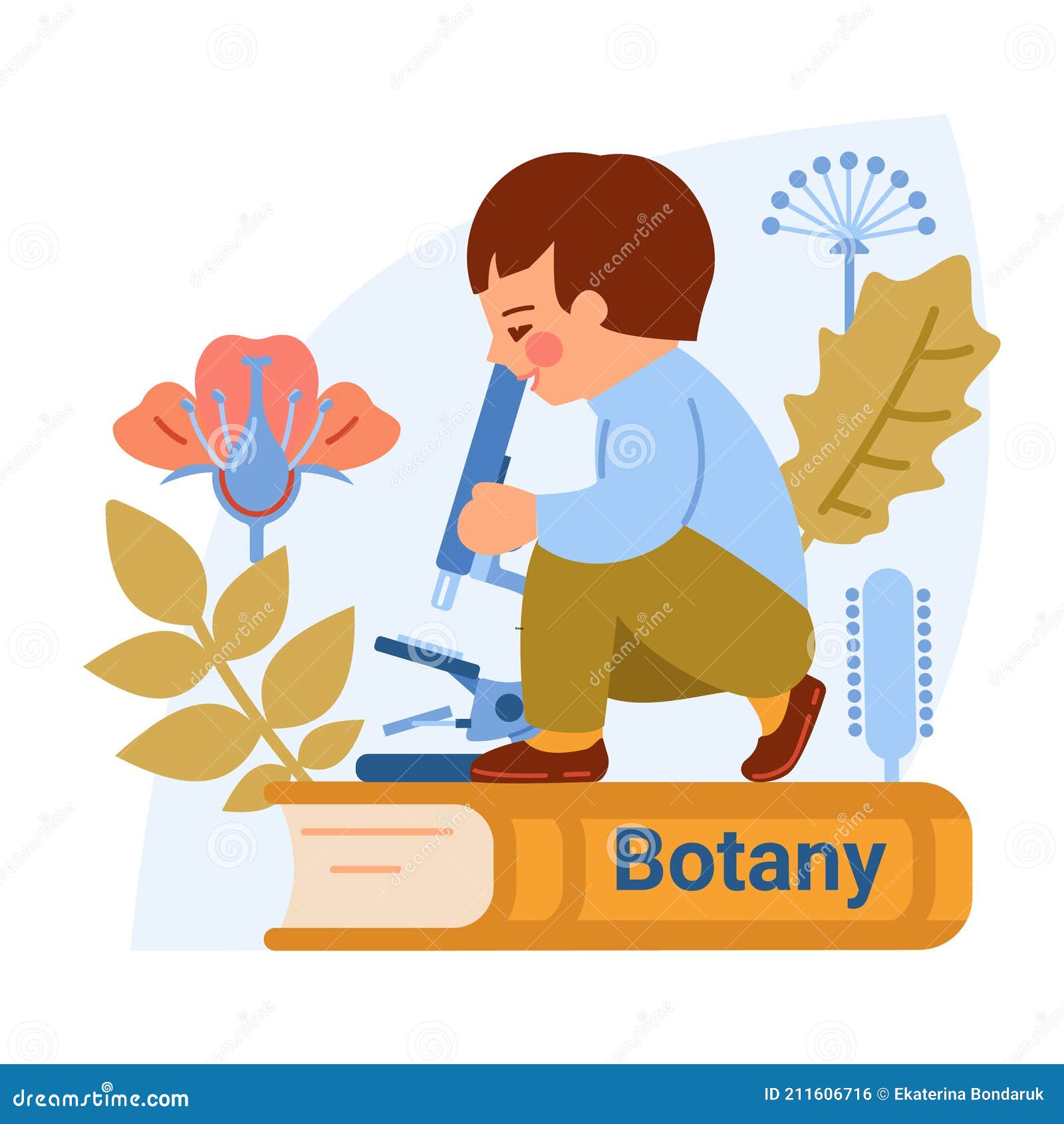 The Concept of Studying Botany, Biology. the Boy Looks through a ...