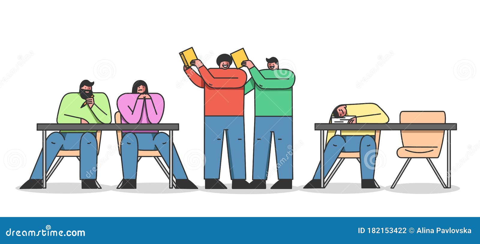 Concept of Studying and Education. Group of Students are Sitting at the ...