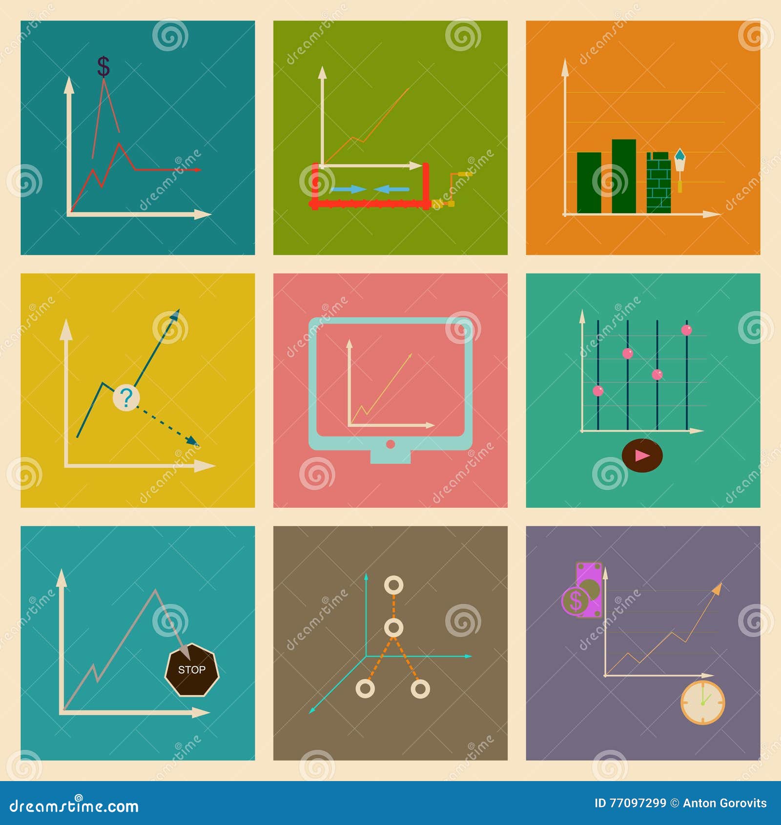 Concept of Stylish Flat Design Icons Graph Stock Vector - Illustration ...