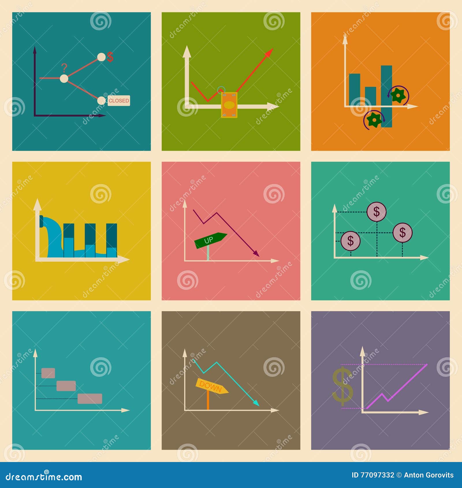 Concept Of Stylish Flat Design Icons Graph Vector Illustration ...