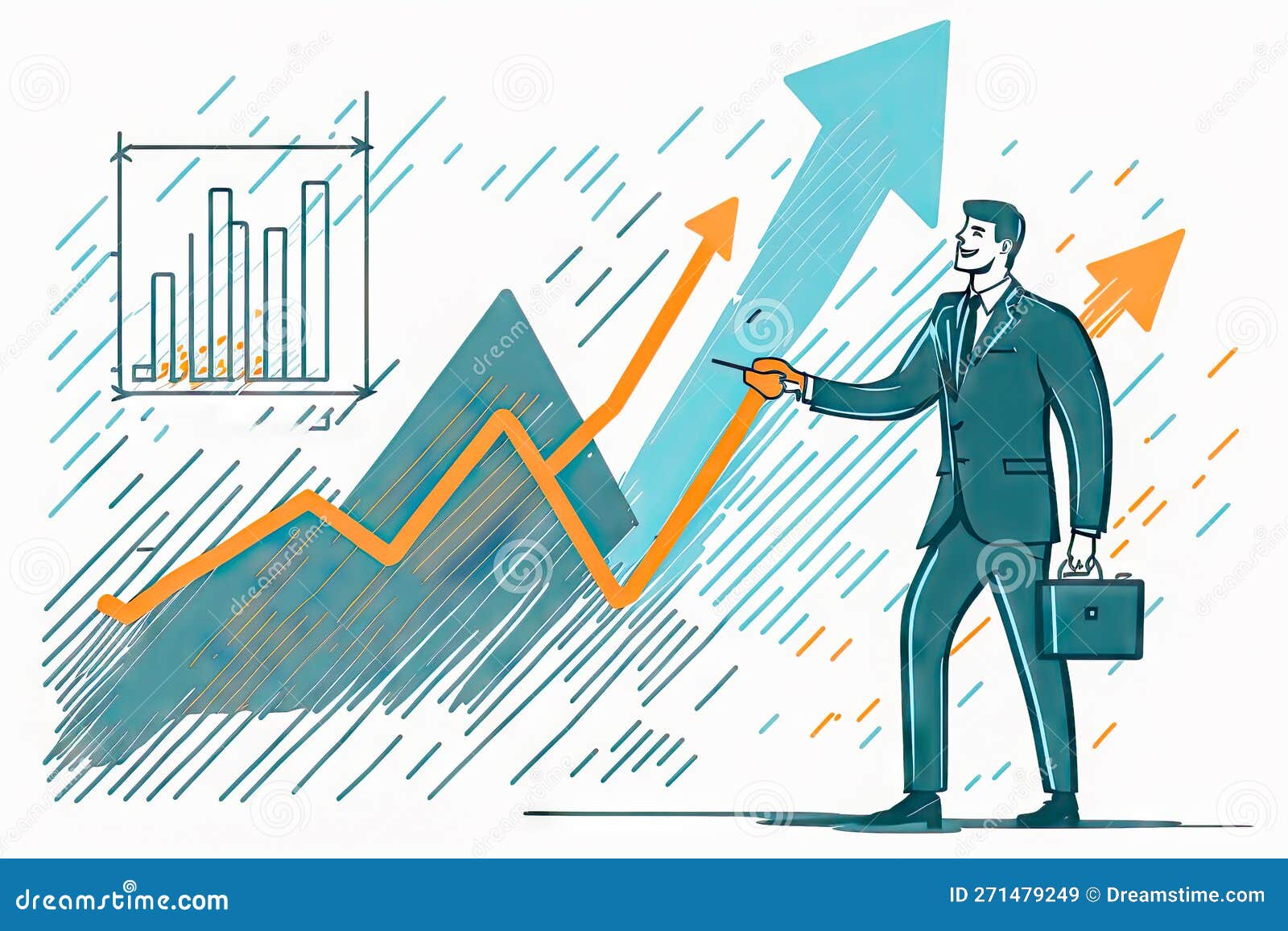 Concept of the Success, Man with Progressive Diagram Stock Illustration ...
