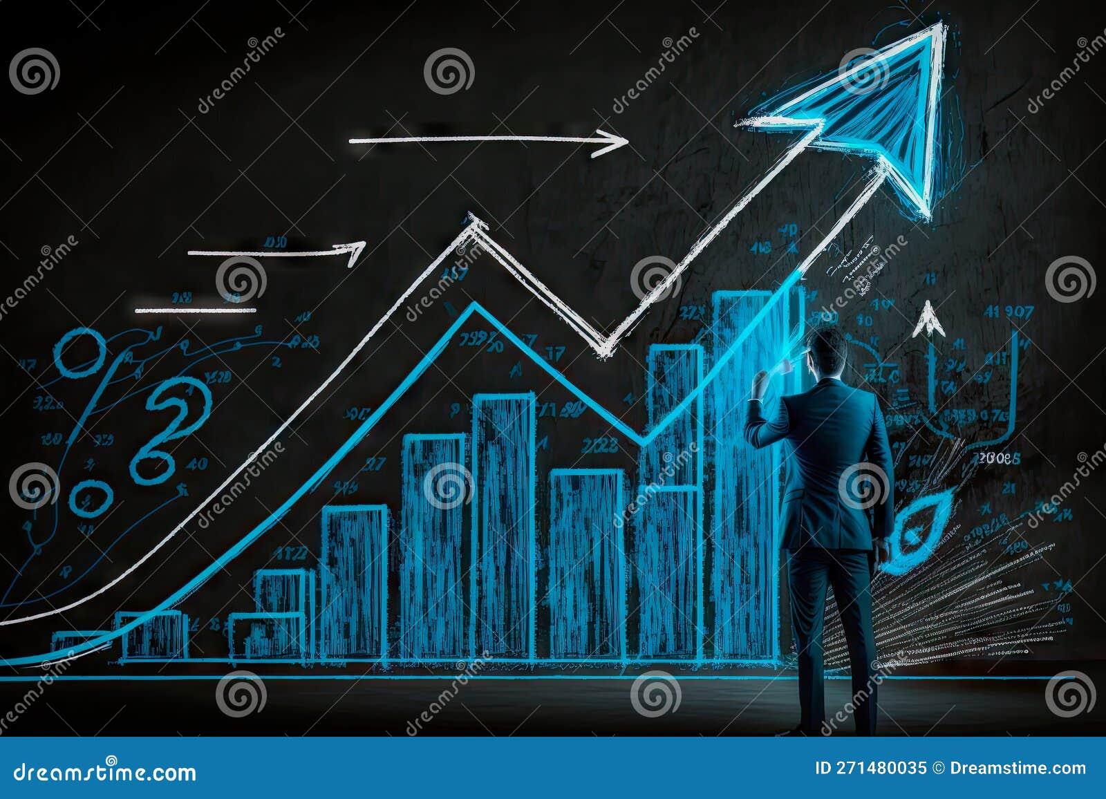Concept of the Success, Man with Progressive Diagram Stock Illustration ...