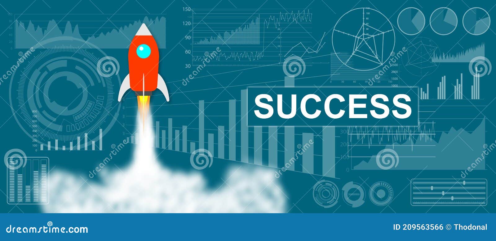 Concept of Success with a Rocket Launch on Charts Background Stock ...