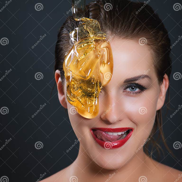Concept Sugaring Epilation Skin Care With Liquid Sugar Near Face Stock