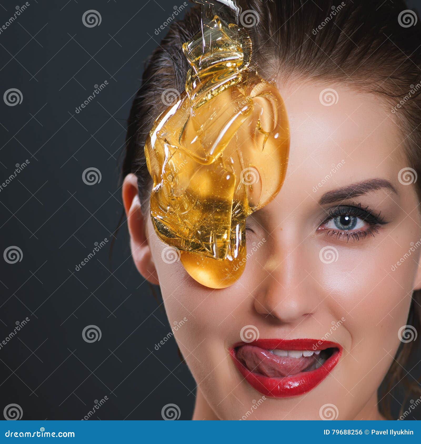 Concept Sugaring Epilation Skin Care With Liquid Sugar Near Face Stock