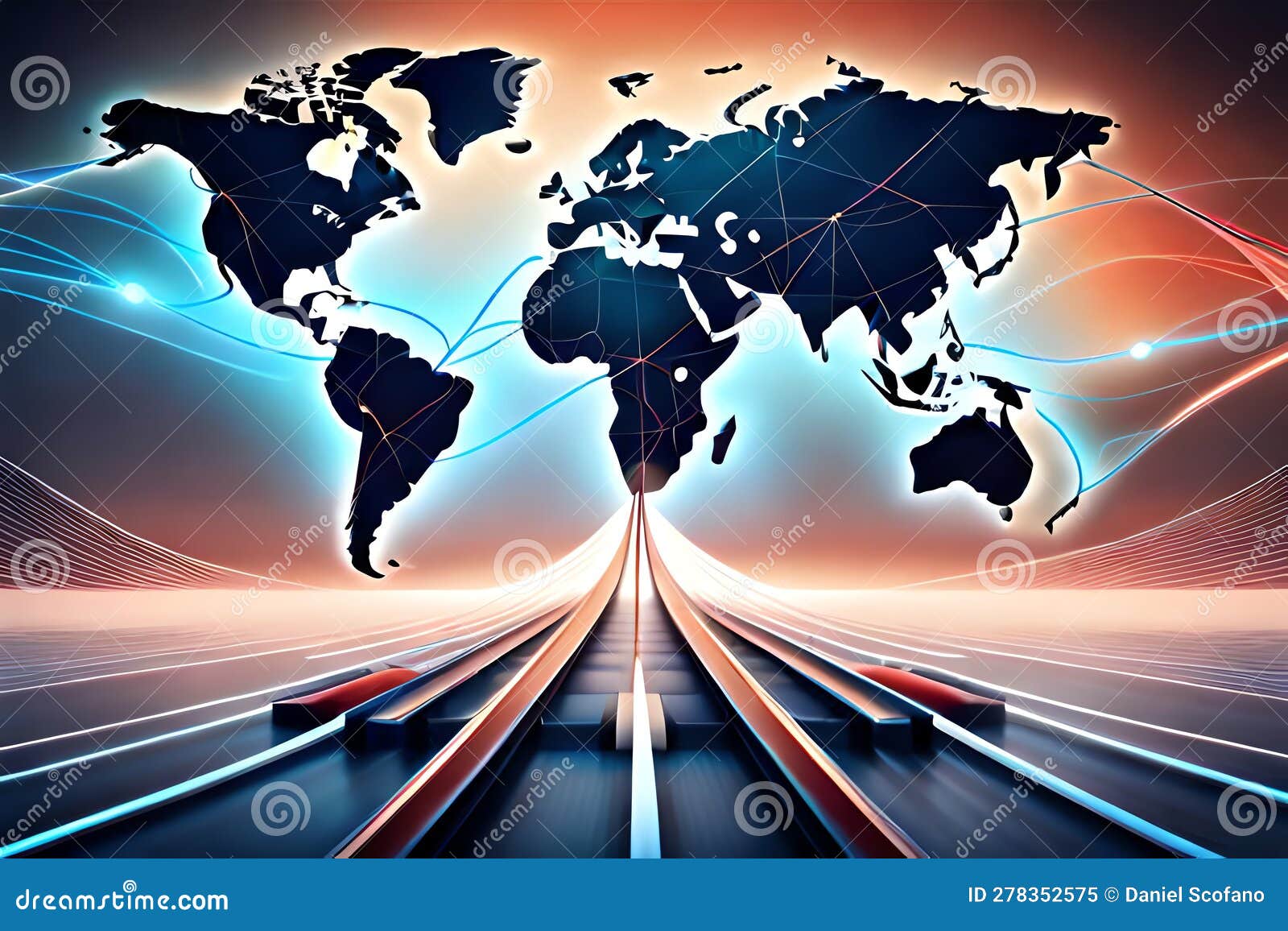 Supply Chain Network Digital Illustration of a World Map with ... Supply Chain Network Digital Illustration of a World Map with ...