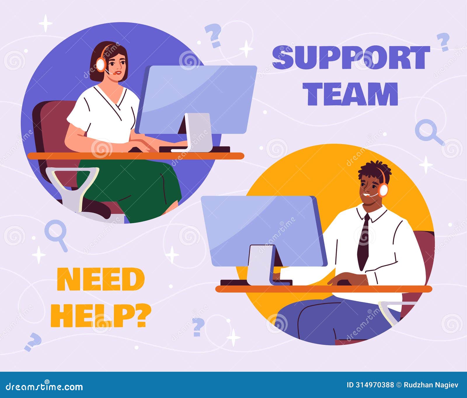 Concept of Support Team Assistance. Customer Service Representatives at ...