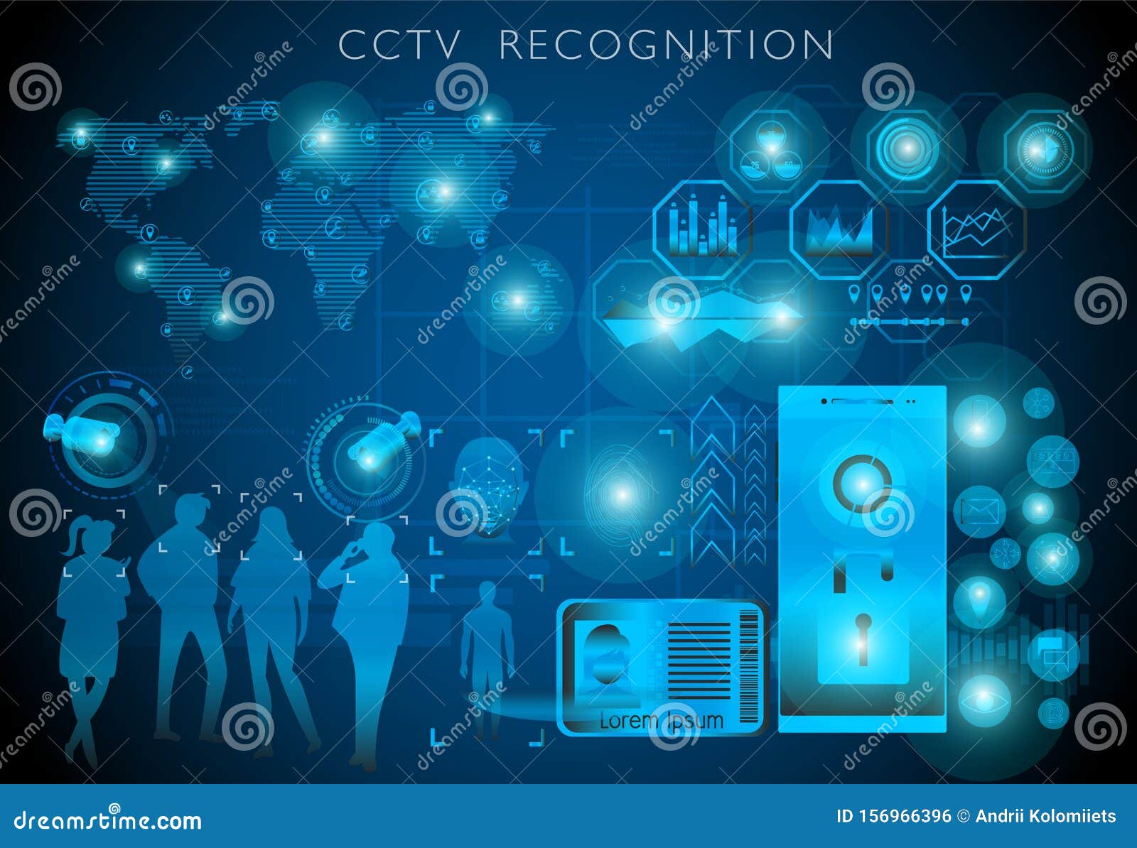 Concept of Surveillance Technology, CCTV with Detection Screen and ...