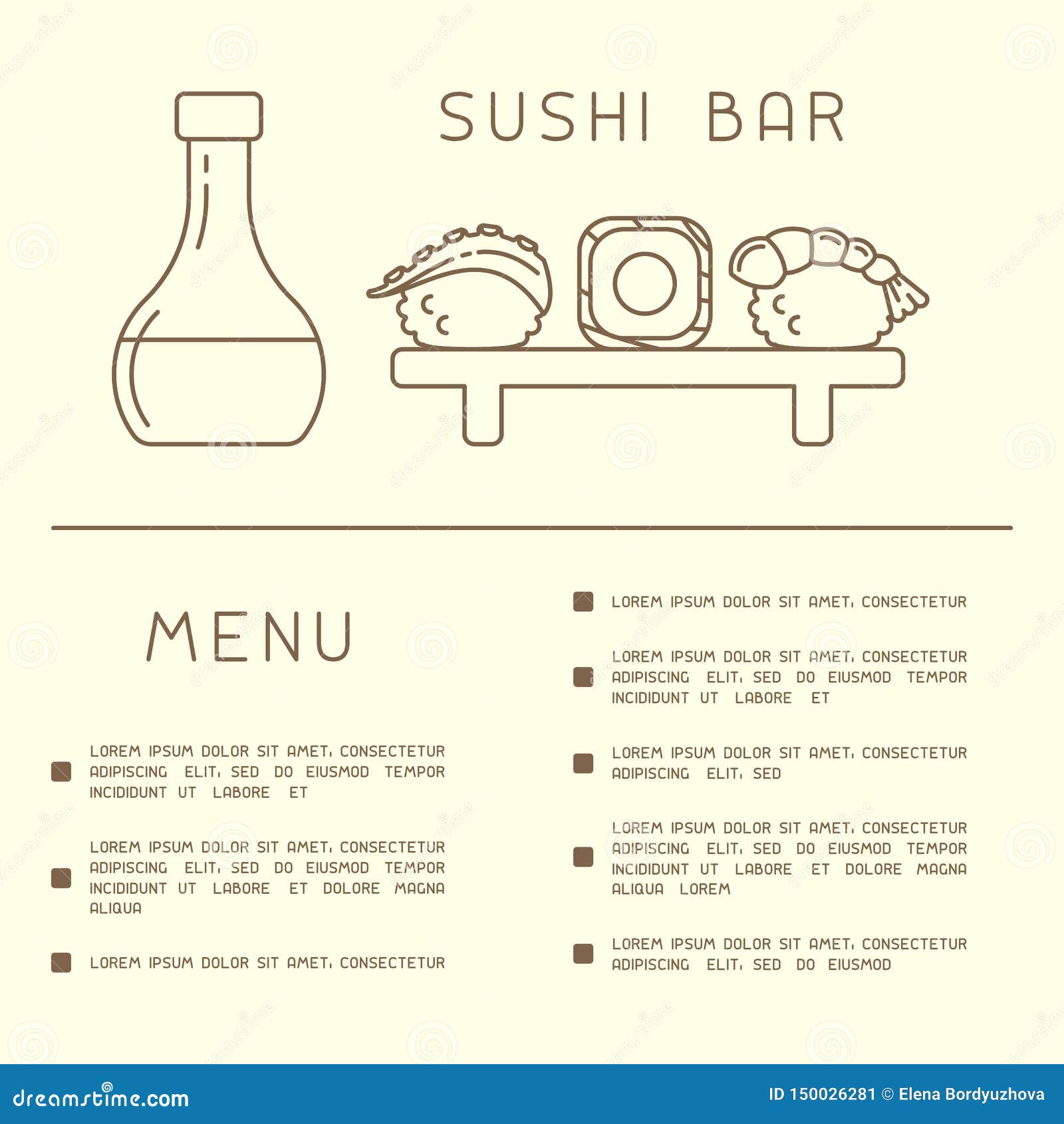 Concept of Sushi Bar Menu with Food Elements and Sample Text Stock ...