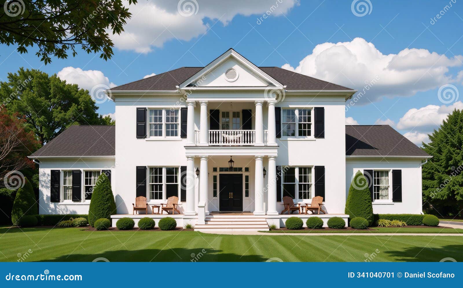 A Symmetrical Colonialstyle Home Stock Illustration - Illustration of ...