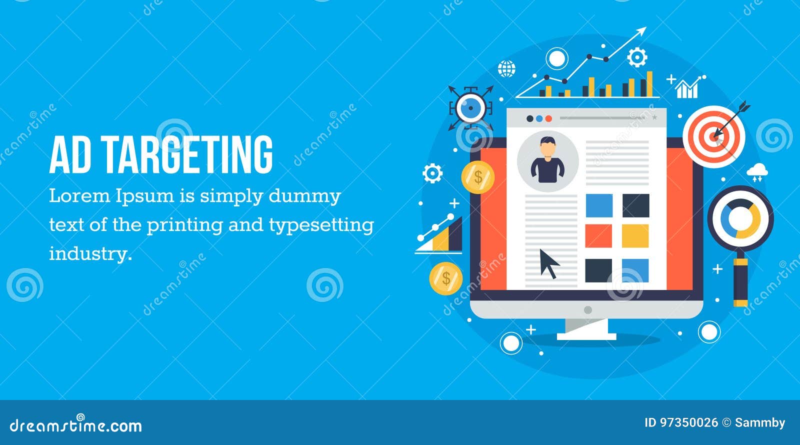 Concept of Targeted Adverting - Web Banner Vector Illustration Stock ...