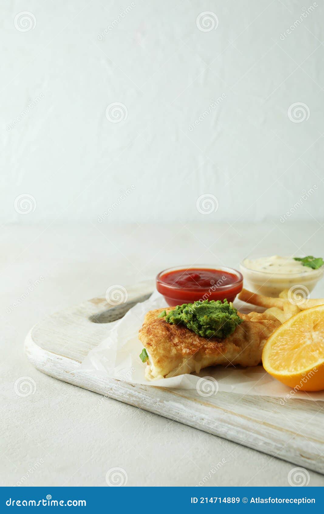 Concept of Tasty Eating with Fried Fish and Chips on White Textured ...