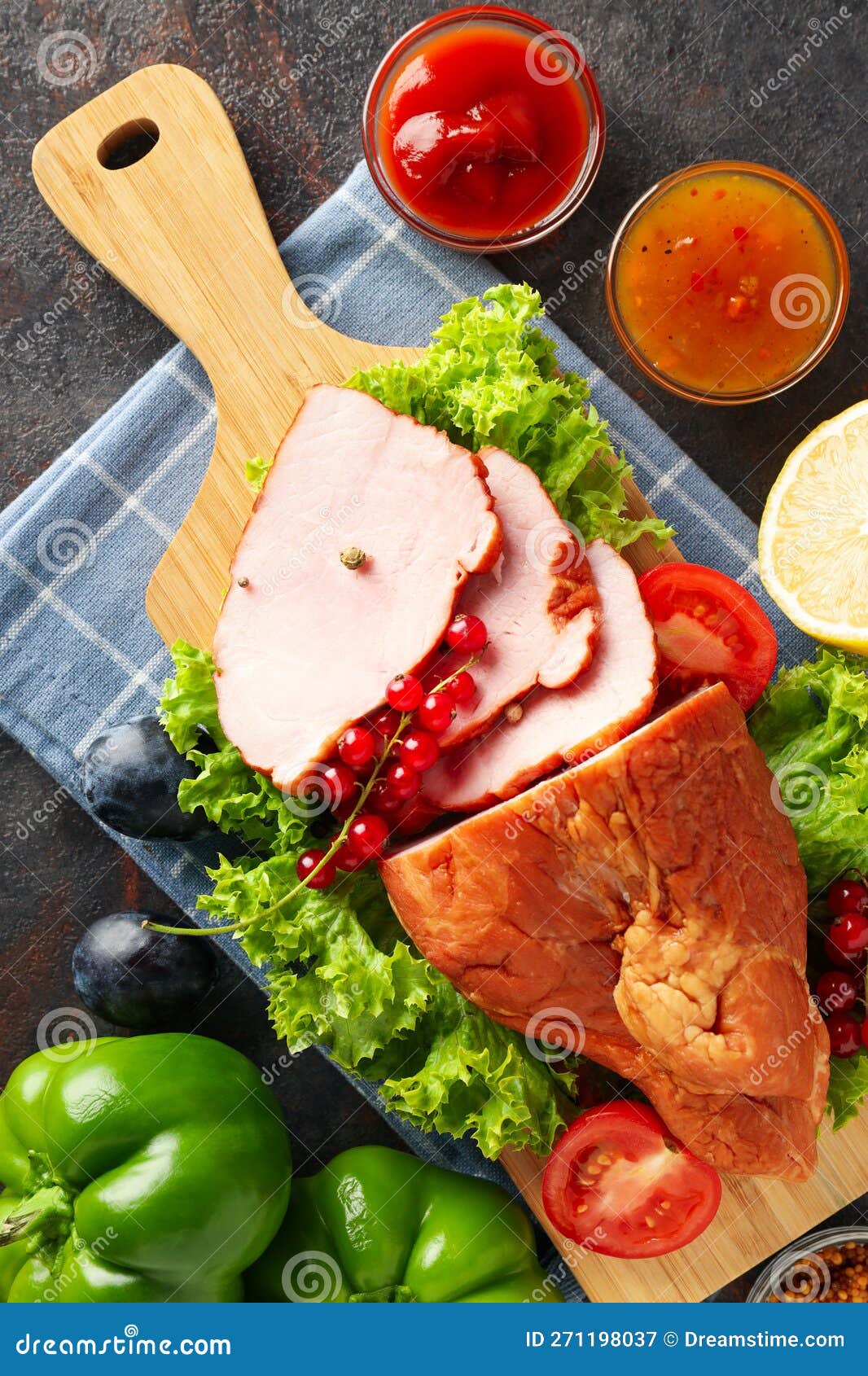 Concept of Tasty Food, Ham, Top View Stock Image - Image of blueberry ...