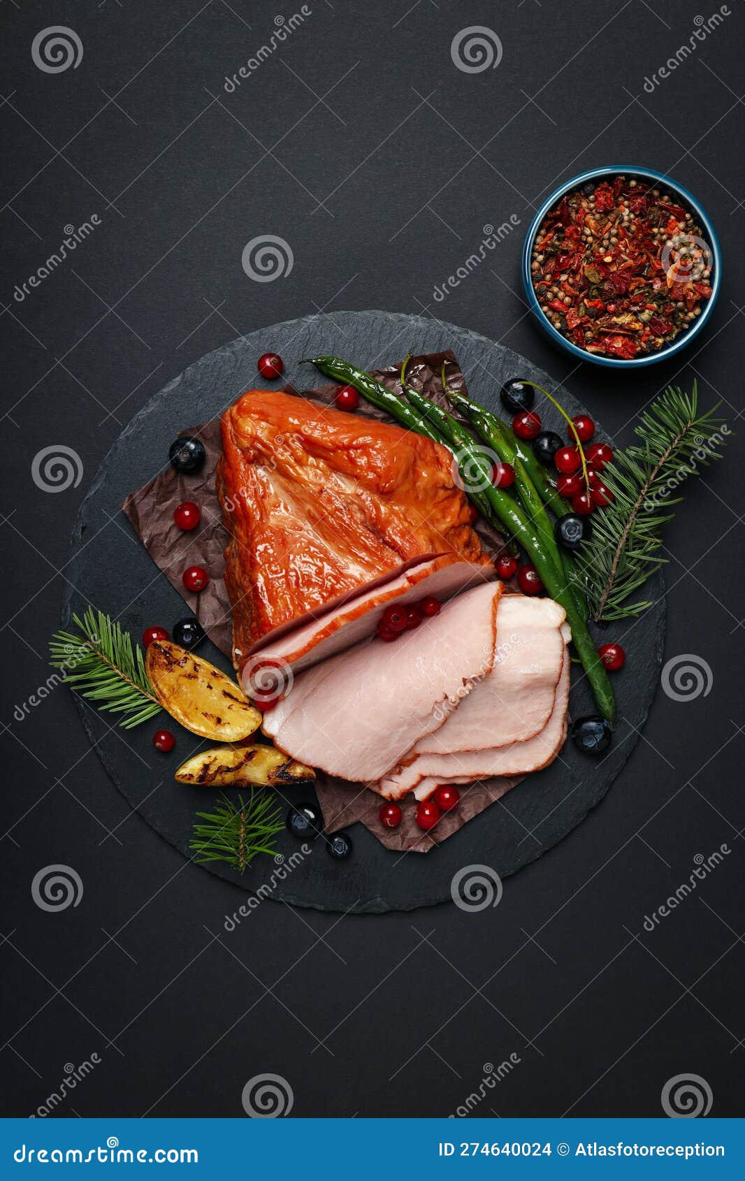 Concept of Tasty Food, Ham, Top View Stock Photo - Image of currant ...