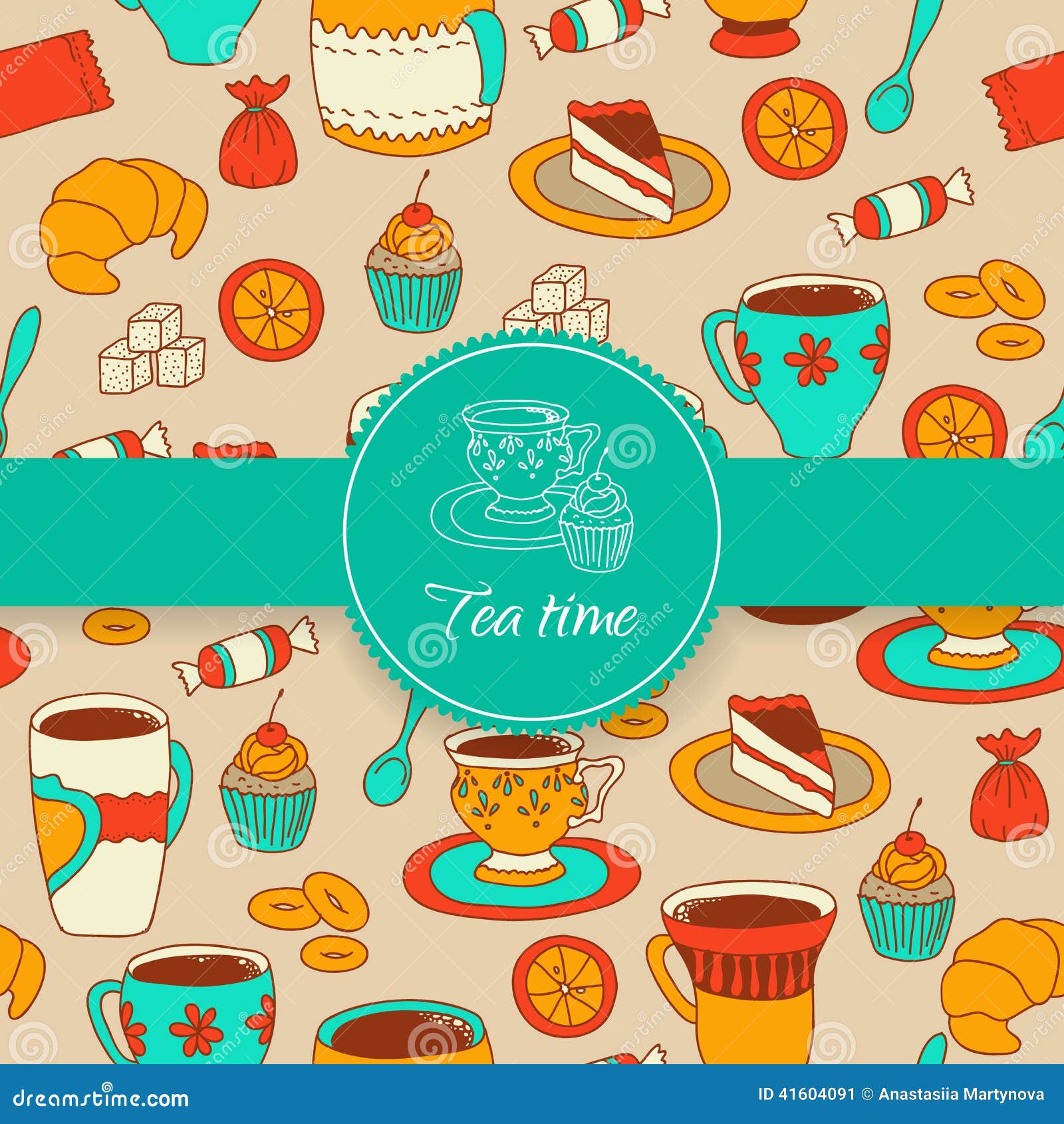 Concept of Tea Time Sticker Stuff Stock Vector - Illustration of icon ...