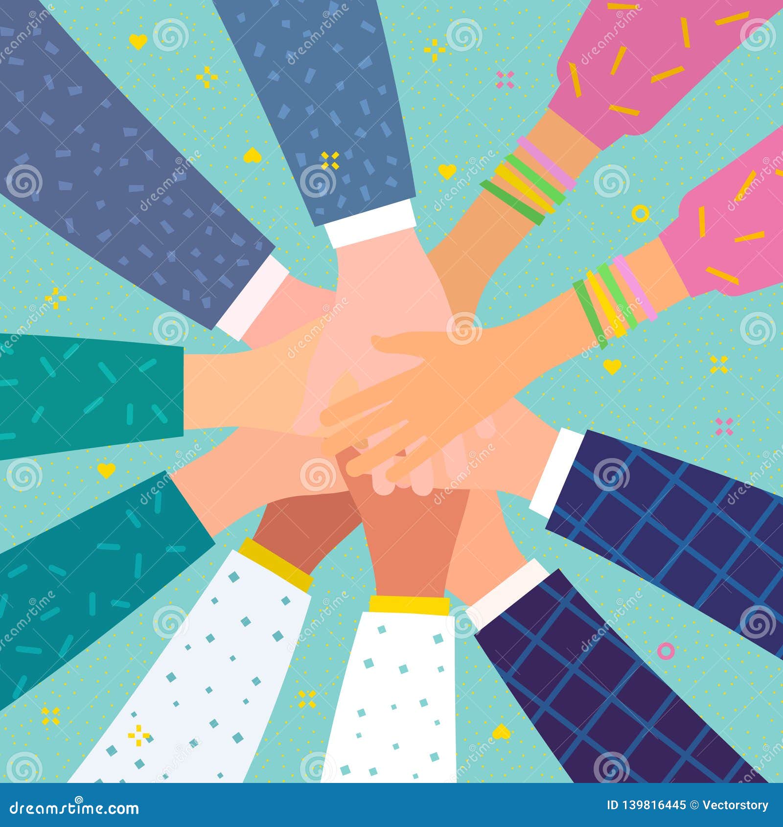 Concept Of Team Work. Friends With Stack Of Hands Showing Unity And ...