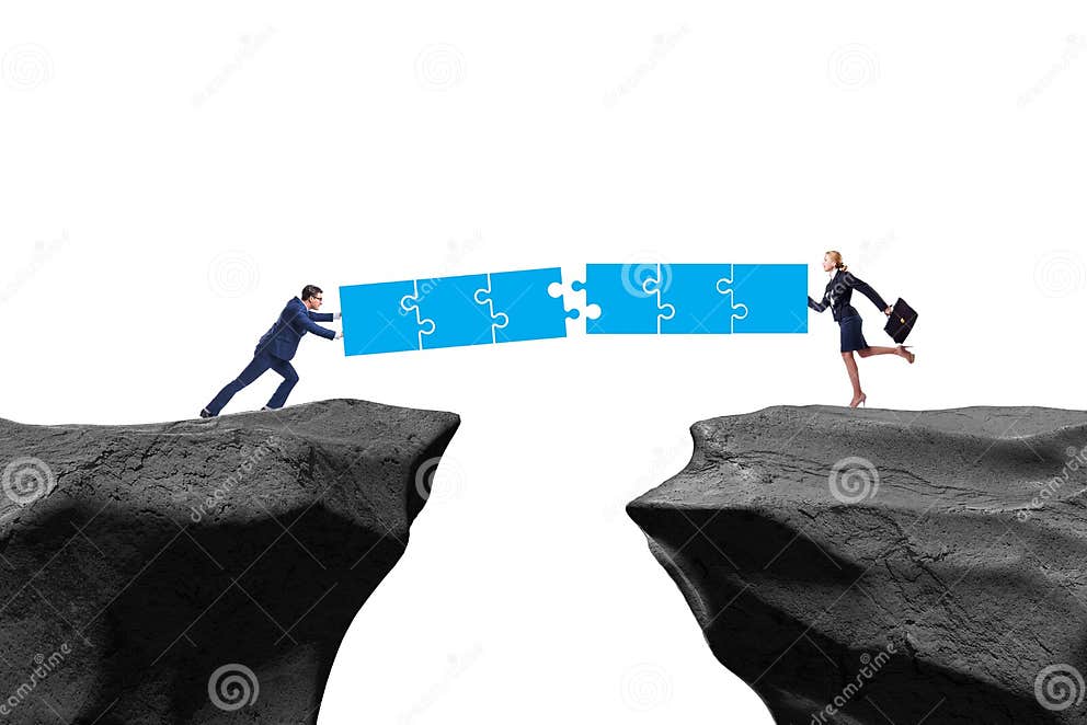 Concept of Teamwork with Bridge Being Built Stock Photo - Image of ...