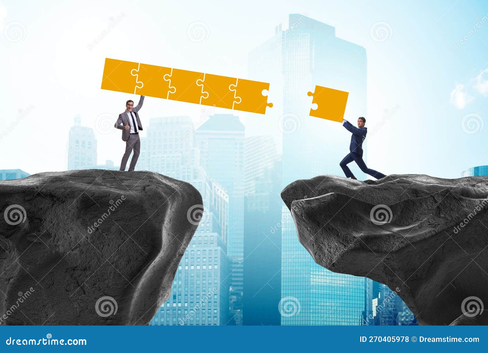 Concept of Teamwork with Bridge Being Built Stock Photo - Image of ...