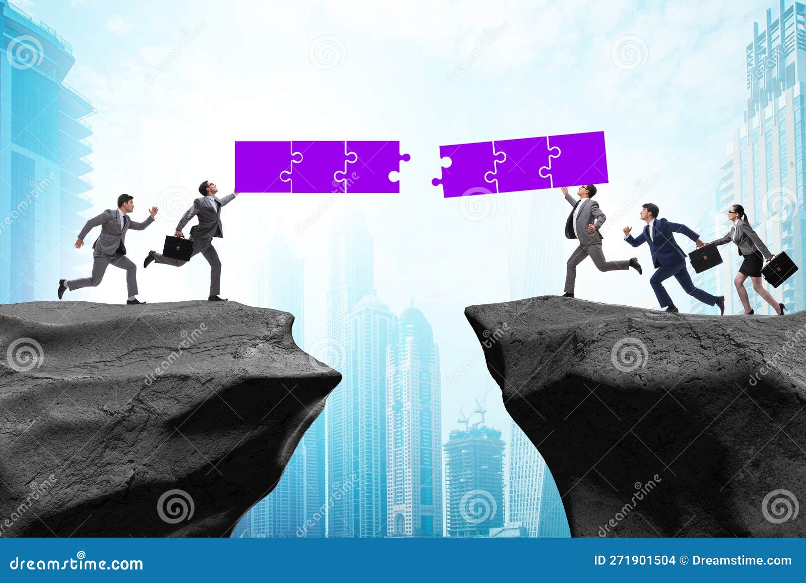 Concept of Teamwork with Bridge Being Built Stock Photo - Image of help ...