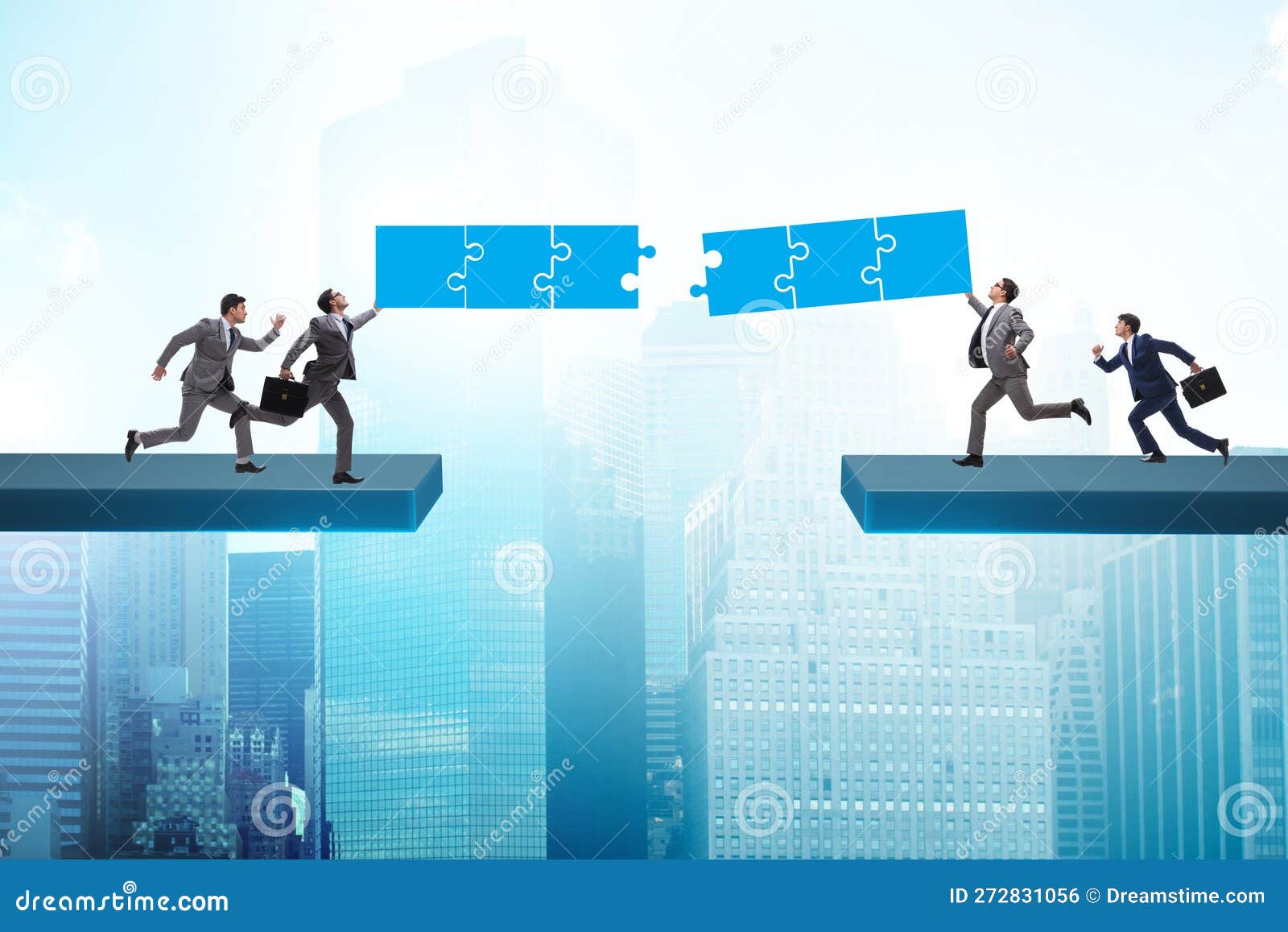 Concept of Teamwork with Bridge Being Built Stock Photo - Image of edge ...