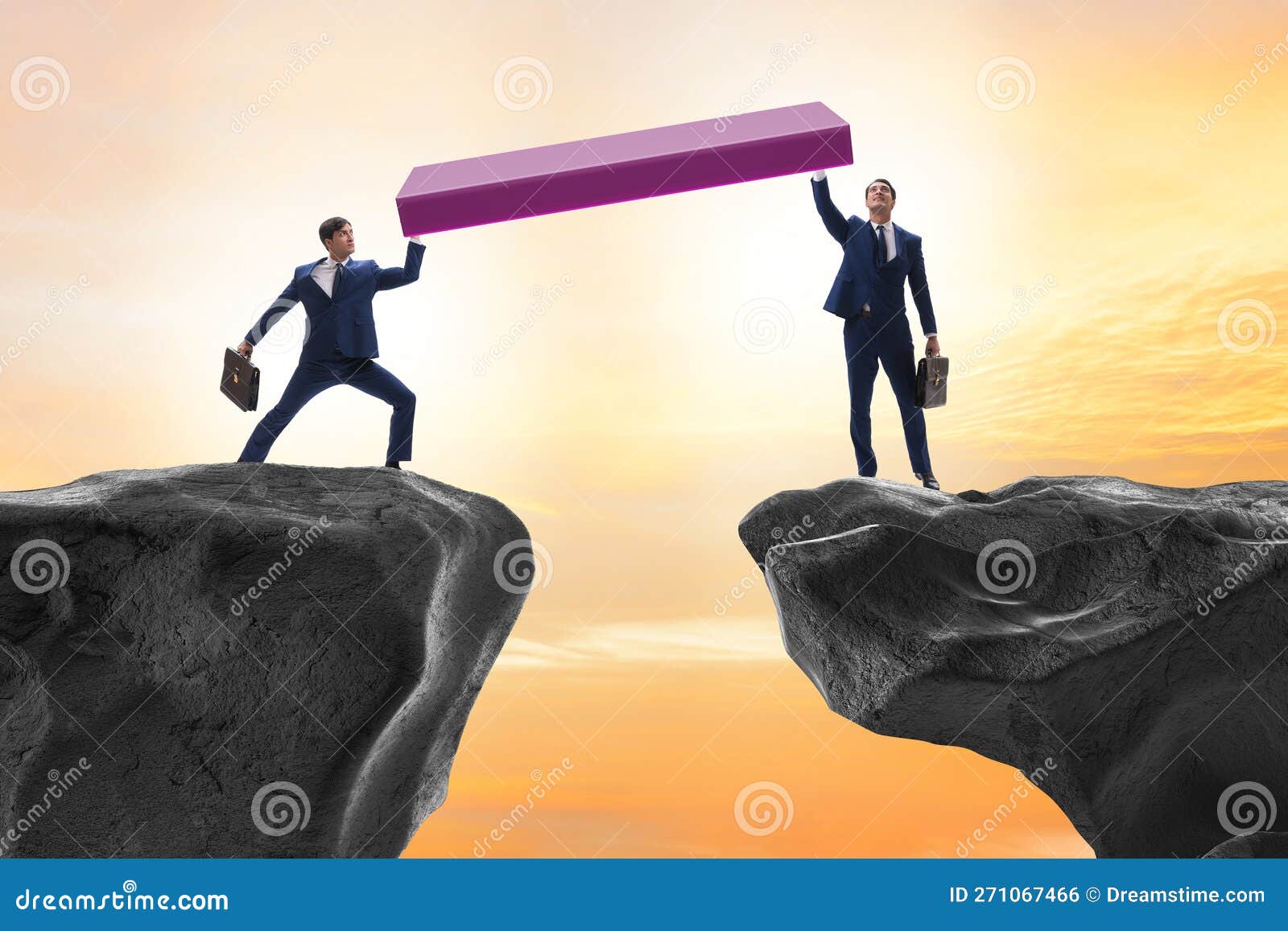 Concept of Teamwork with Bridge Being Built Stock Photo - Image of ...