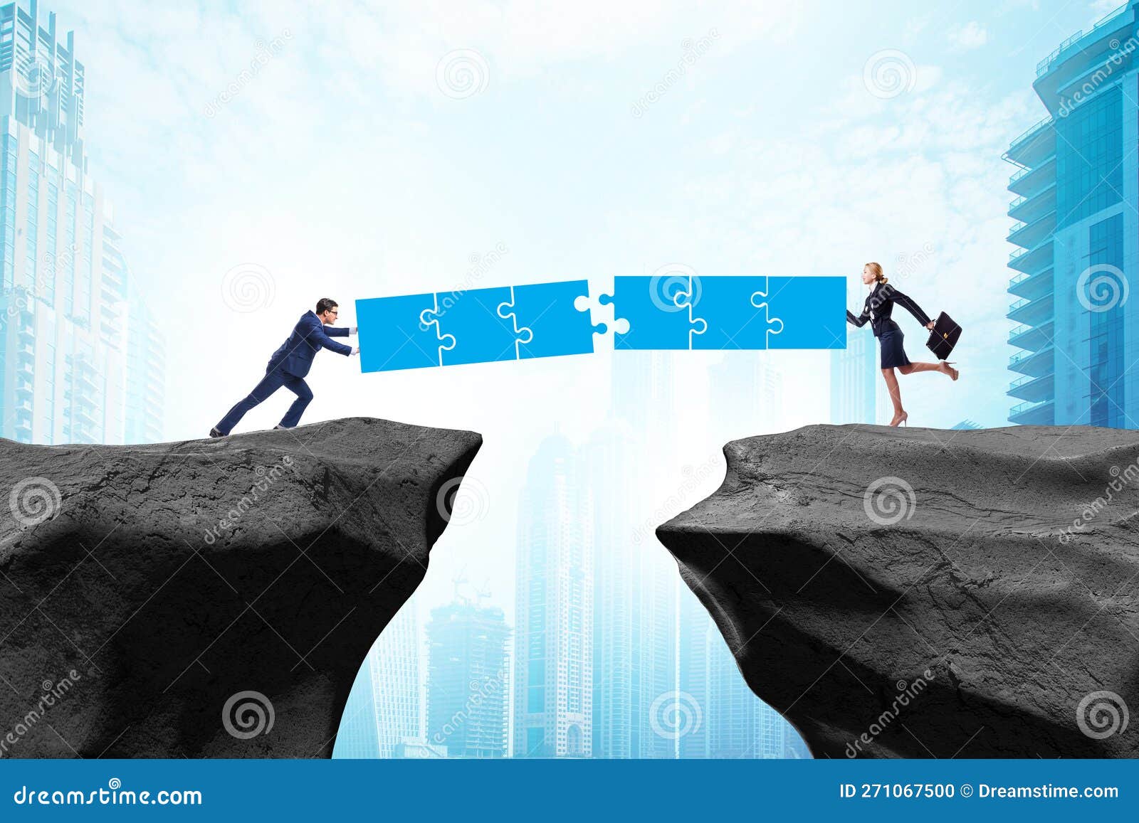 Concept of Teamwork with Bridge Being Built Stock Photo - Image of ...