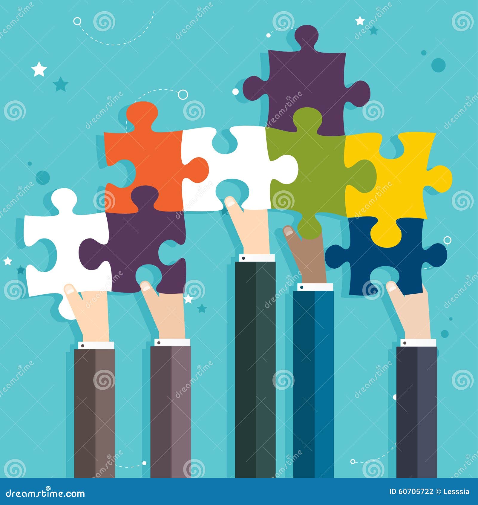 Concept Of Teamwork And Integration With Businessman Holding Col Vector ...