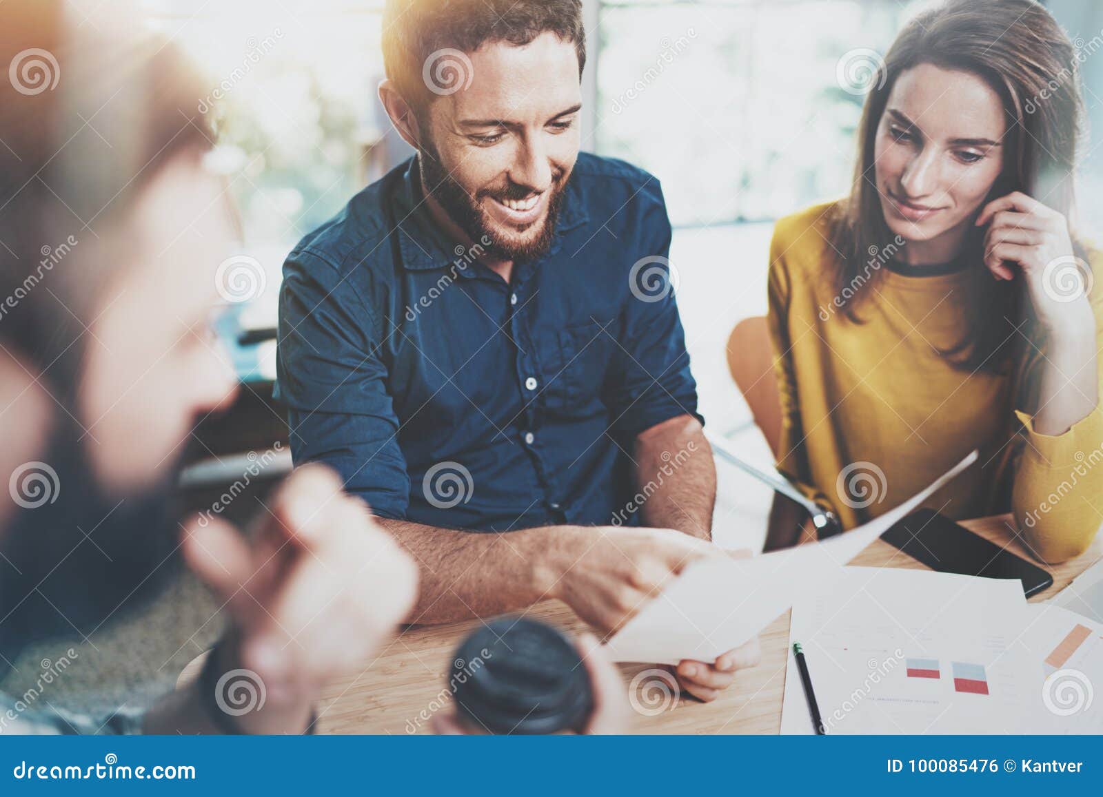 Concept of Teamwork Process at Office.Happy Coworkers Meeting.Blurred ...