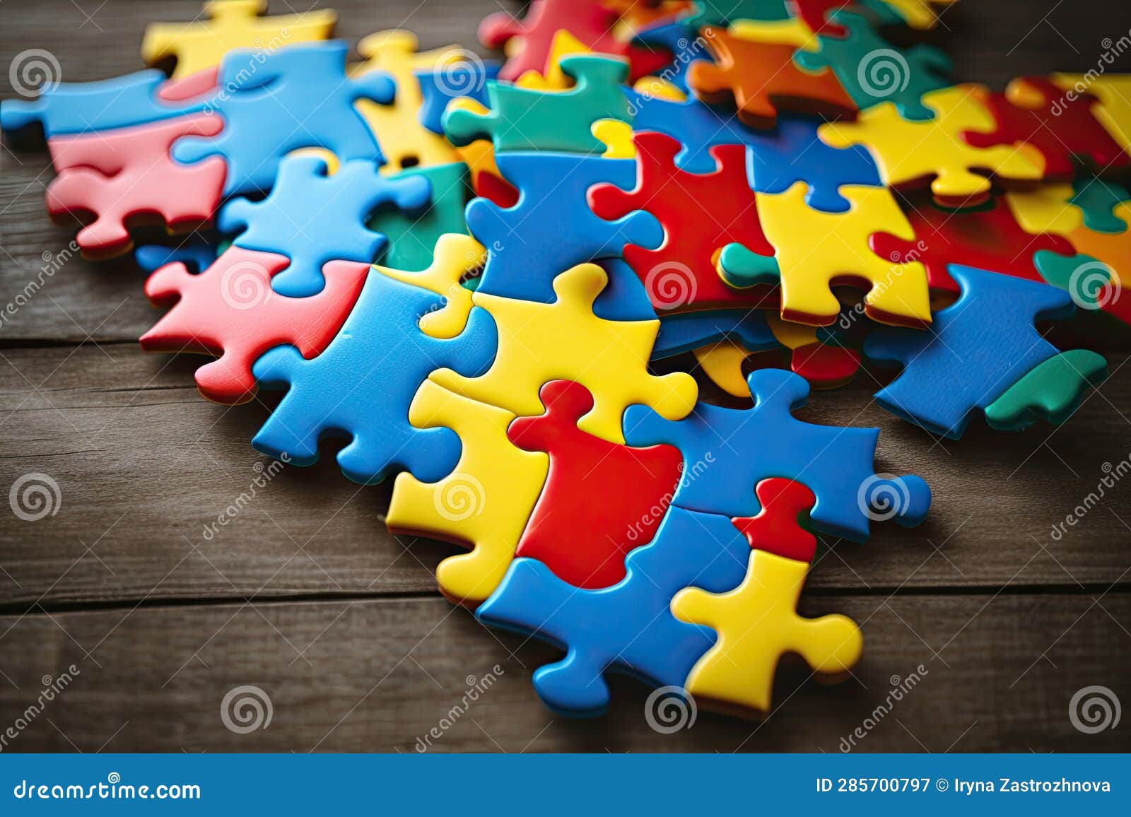 Concept of Teamwork and Strategy with a Blue Jigsaw Puzzle and a ...