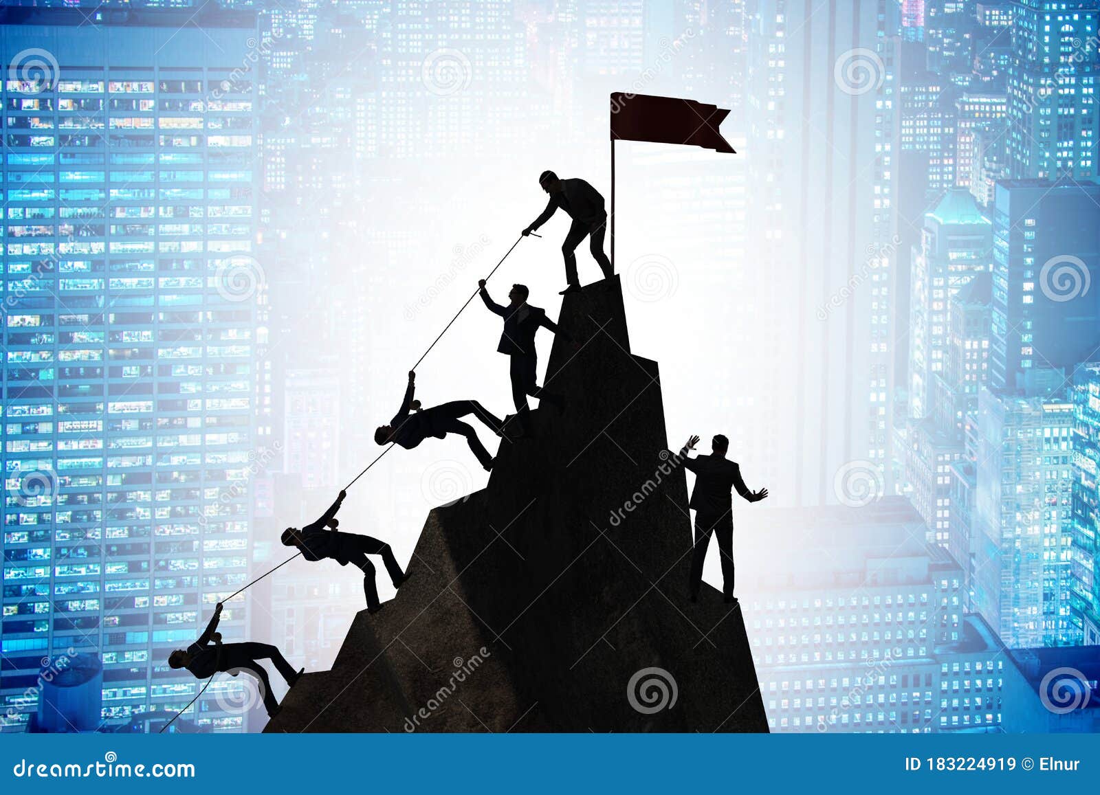 Concept of Teamwork with Team Climbing Mountain Top Stock Image - Image ...