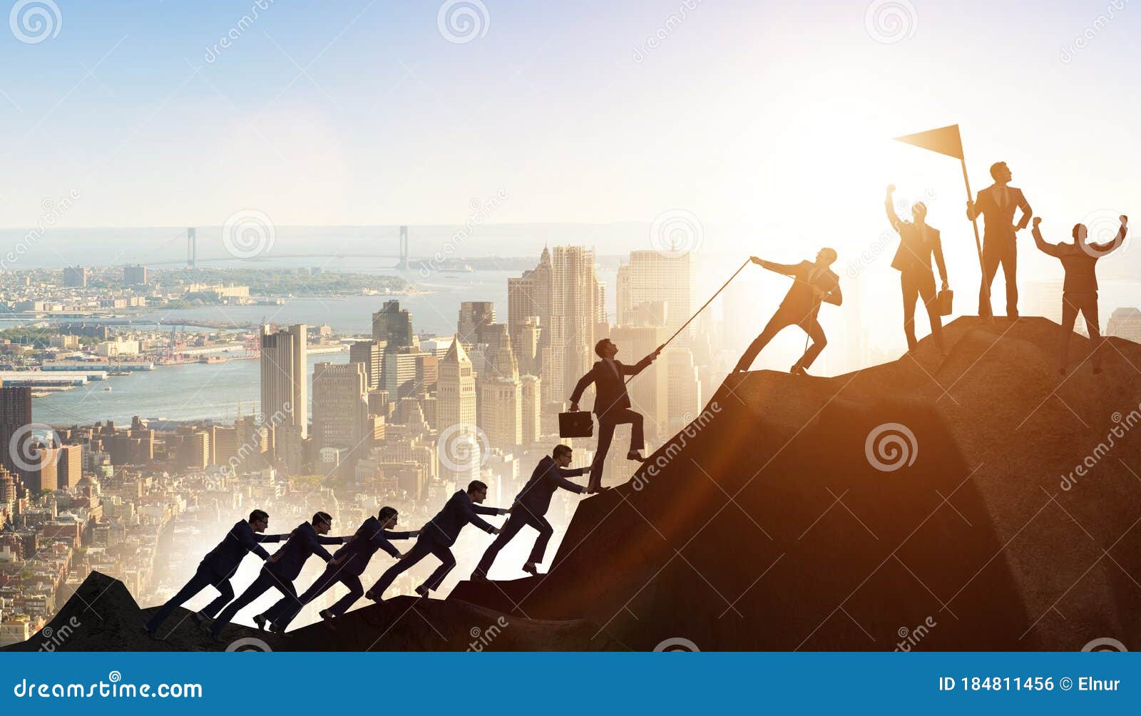 Concept of Teamwork with Team Climbing Mountain Top Stock Photo - Image ...