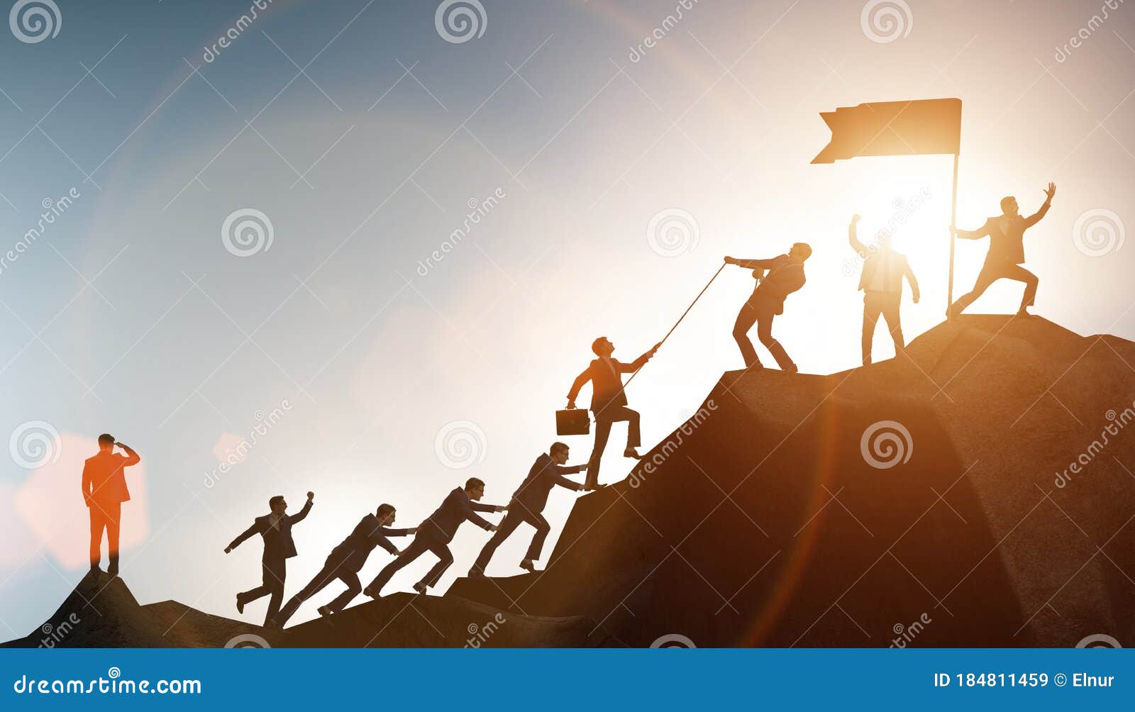 Concept of Teamwork with Team Climbing Mountain Top Stock Image - Image ...