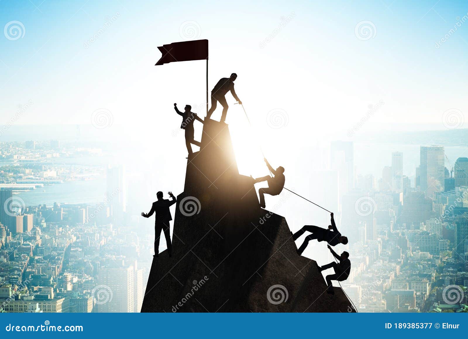 Concept of Teamwork with Team Climbing Mountain Top Stock Image - Image ...