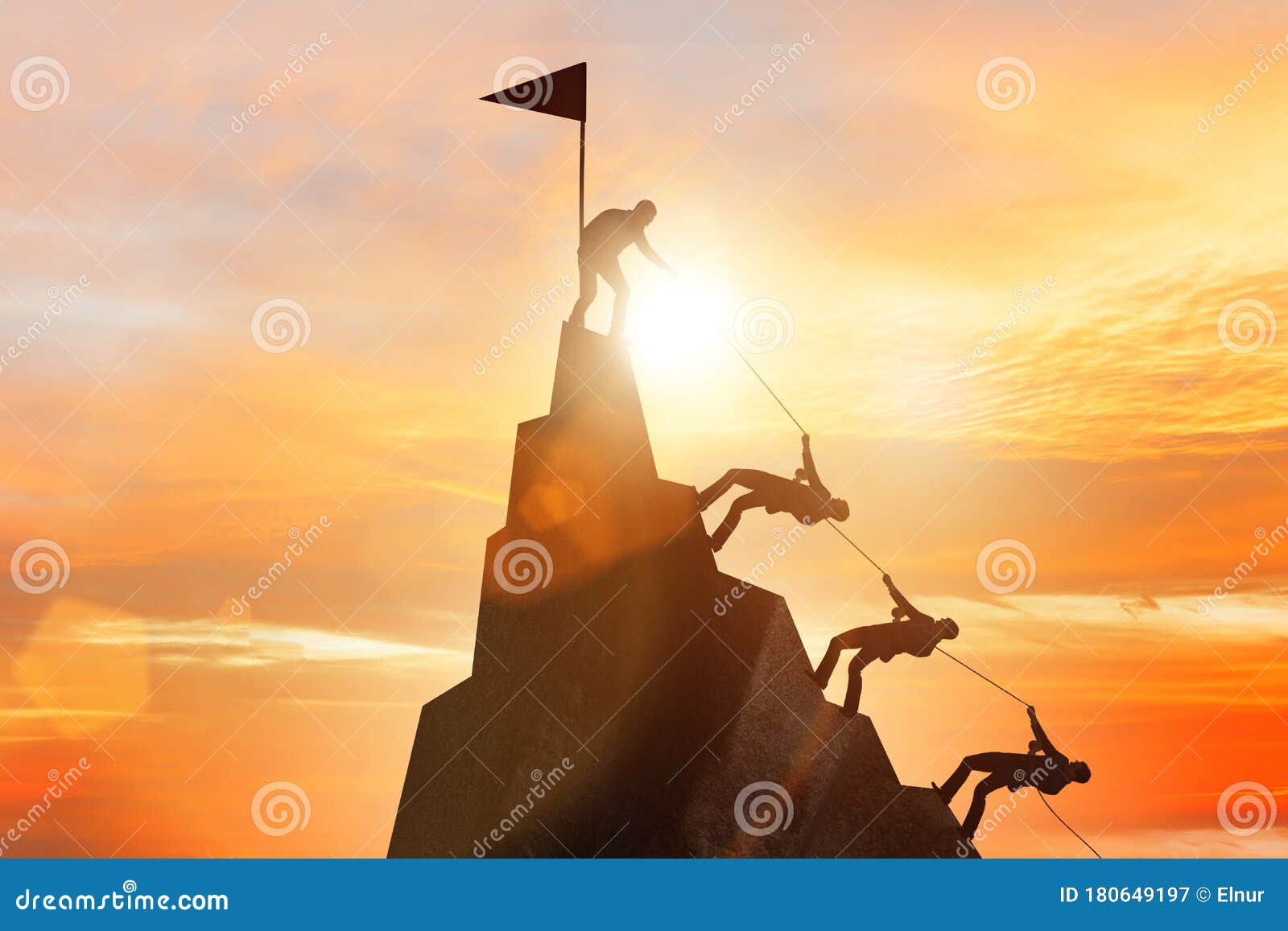 Concept of Teamwork with Team Climbing Mountain Top Stock Image - Image ...