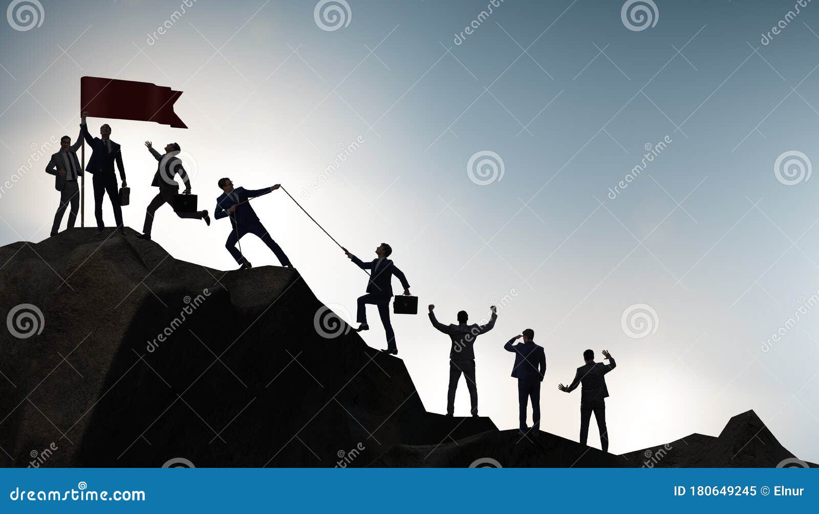 Concept of Teamwork with Team Climbing Mountain Top Stock Image - Image ...