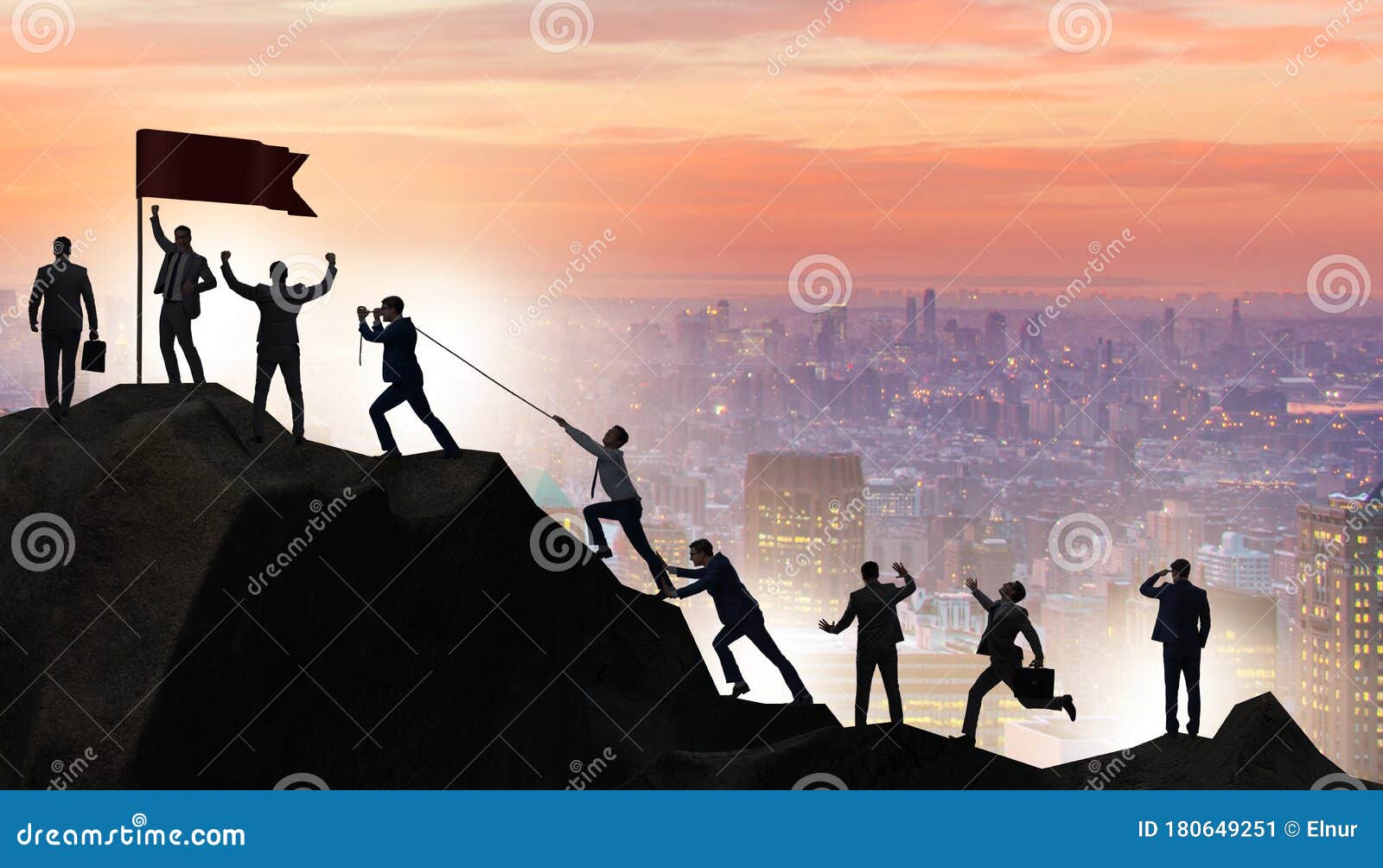 Concept of Teamwork with Team Climbing Mountain Top Stock Image - Image ...