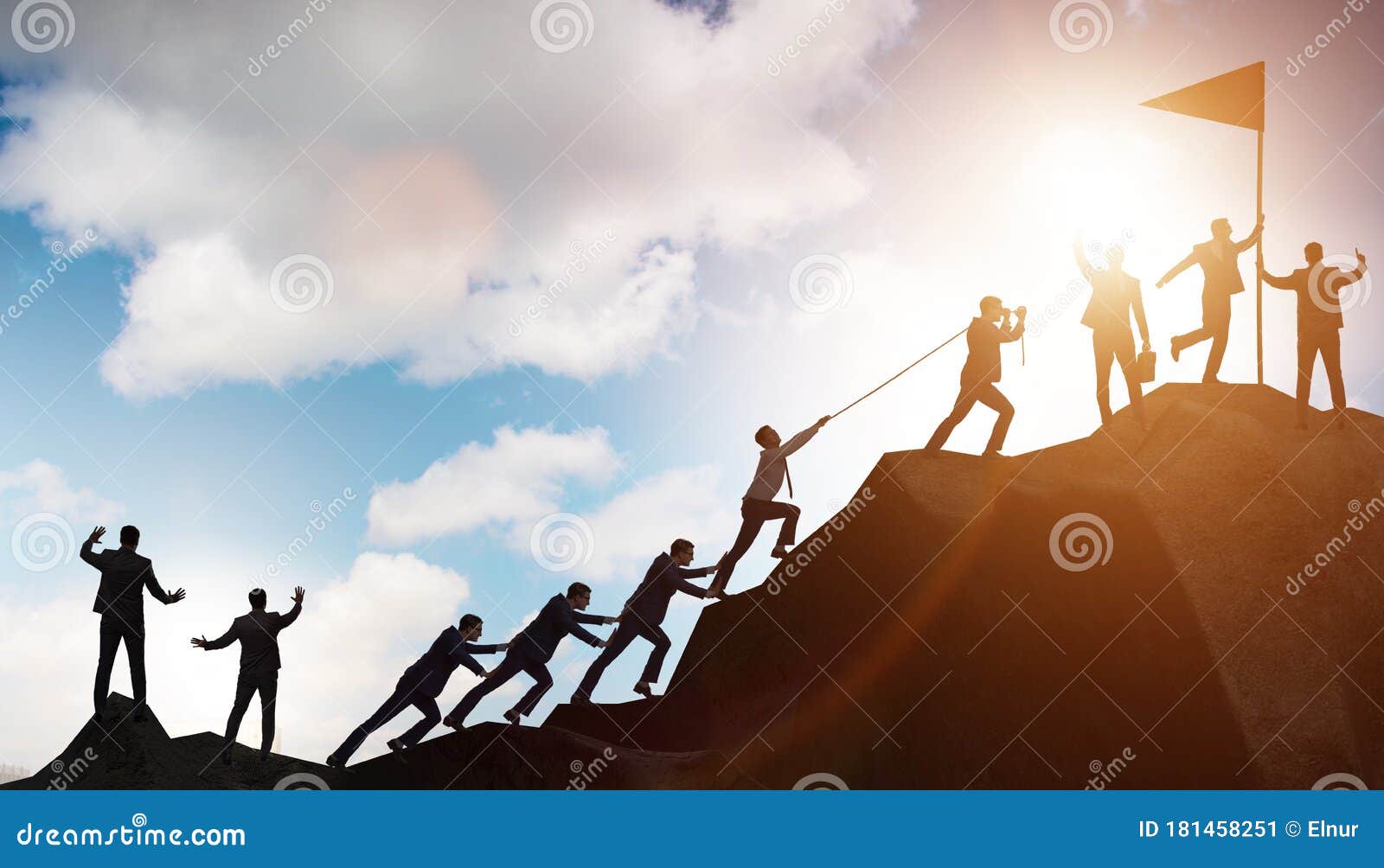Concept of Teamwork with Team Climbing Mountain Top Stock Image - Image ...