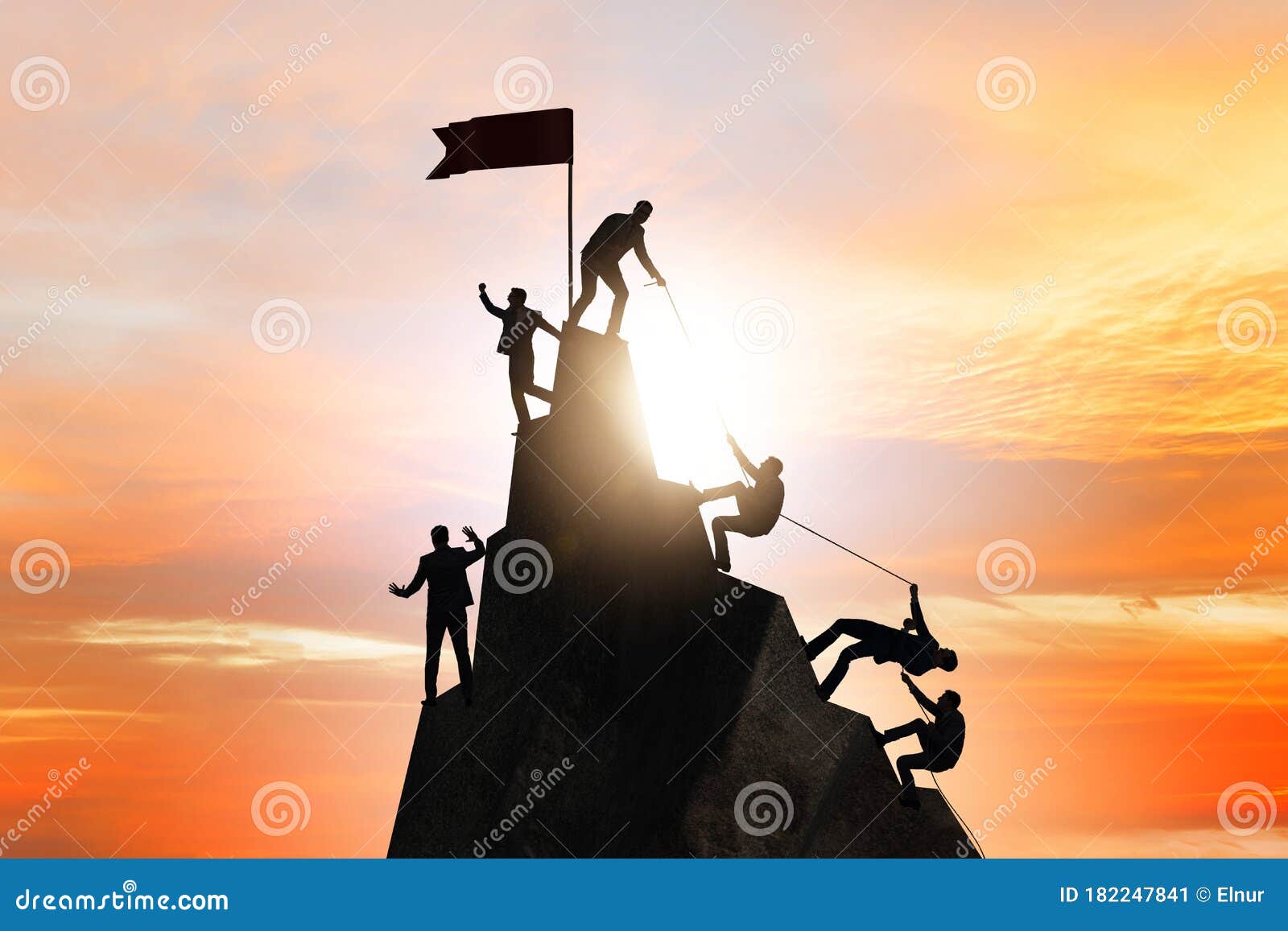 Concept of Teamwork with Team Climbing Mountain Top Stock Image - Image ...