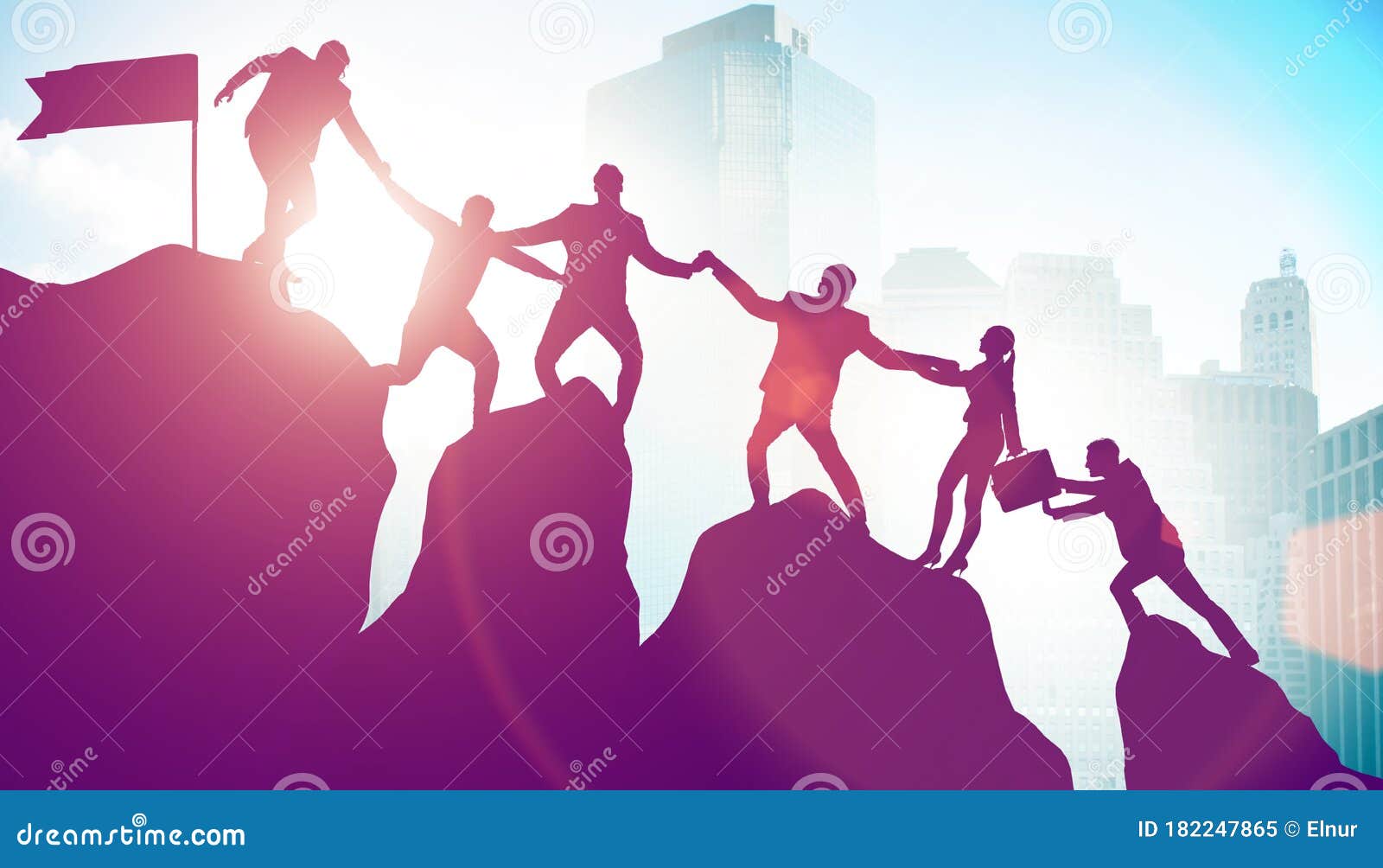 Concept of Teamwork with Team Climbing Mountain Top Stock Image - Image ...