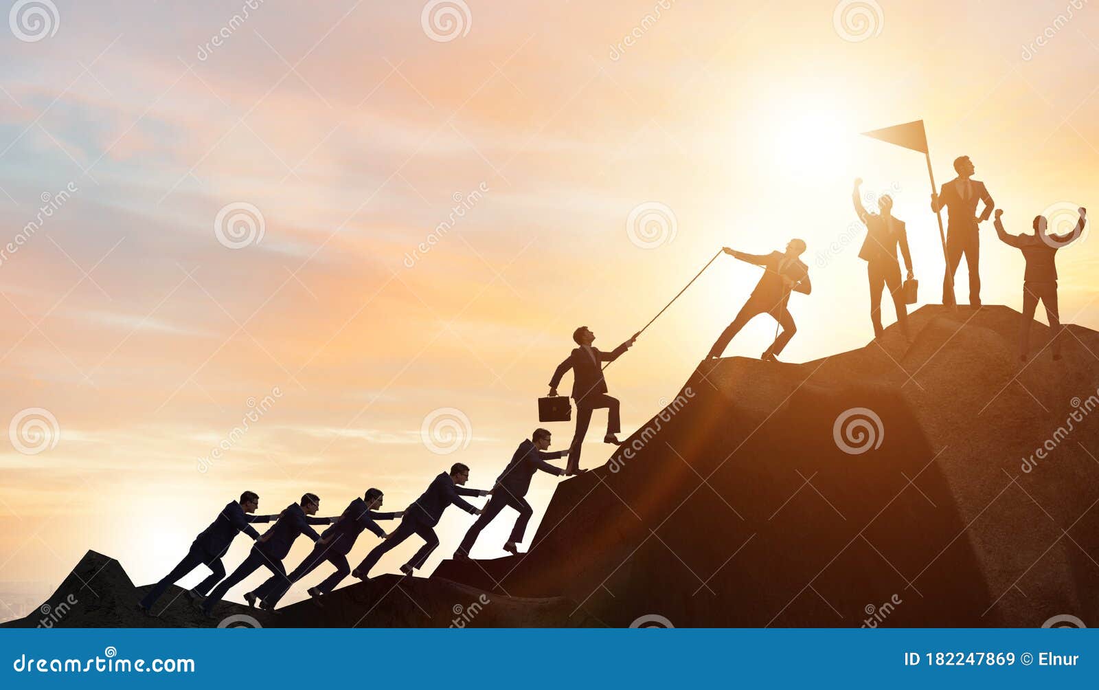 Concept of Teamwork with Team Climbing Mountain Top Stock Image - Image ...