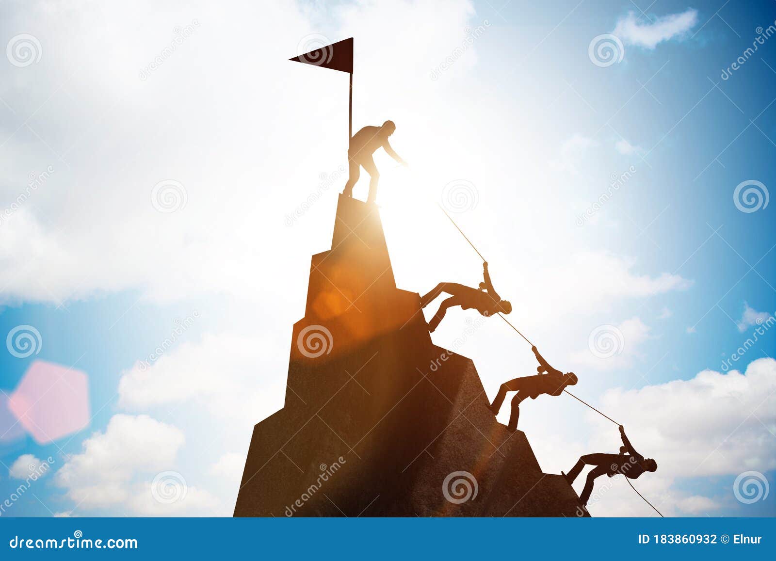 Concept of Teamwork with Team Climbing Mountain Top Stock Photo - Image ...