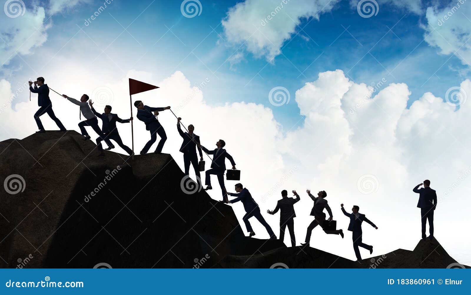 Concept of Teamwork with Team Climbing Mountain Top Stock Image - Image ...