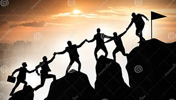 Concept of Teamwork with Team Climbing Mountain Top Stock Image - Image ...