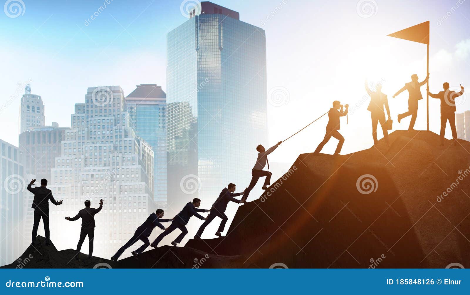 Concept of Teamwork with Team Climbing Mountain Top Stock Photo - Image ...